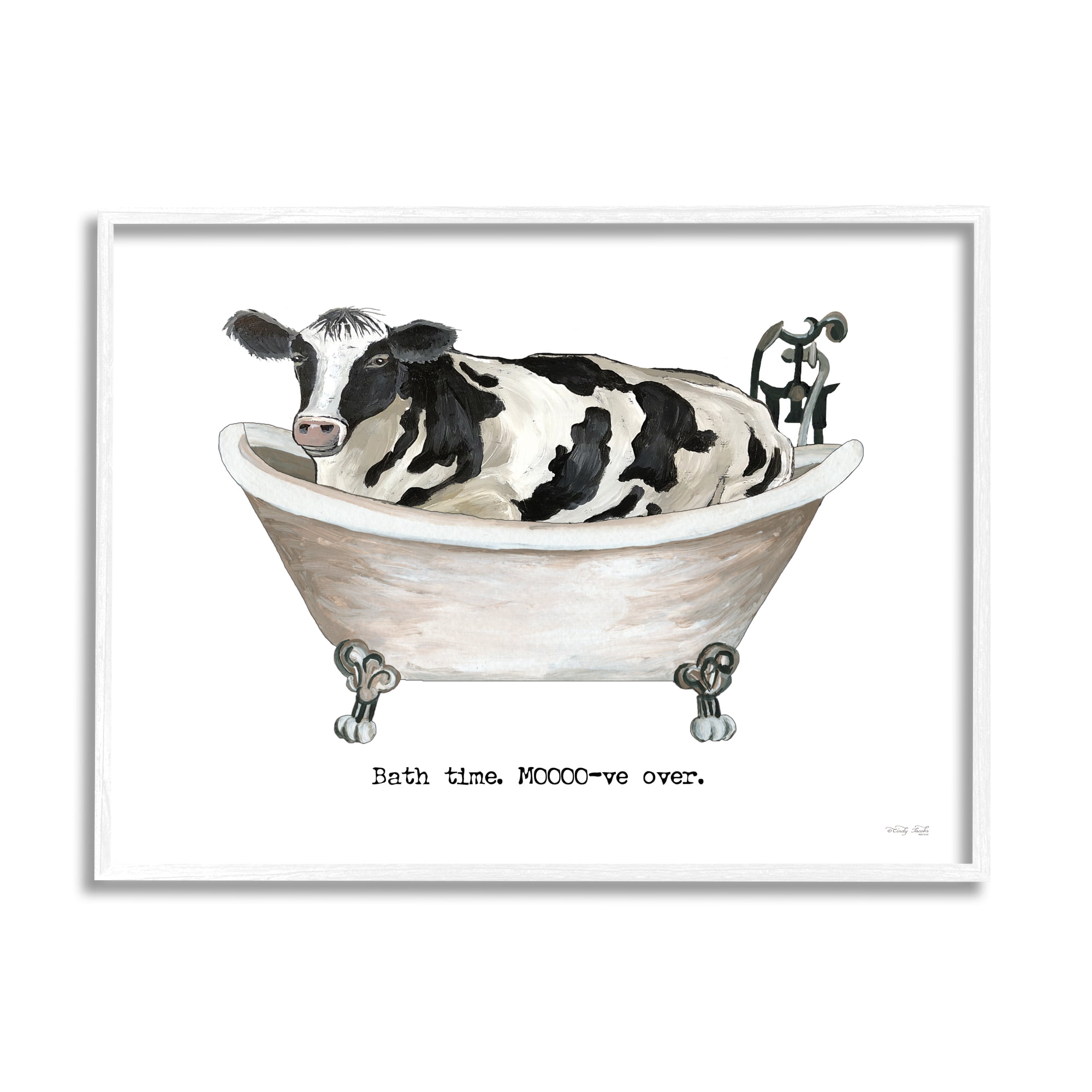 Stupell Industries Moo-ve Over Bath Time Cow Farmhouse Bathroom Sign ...