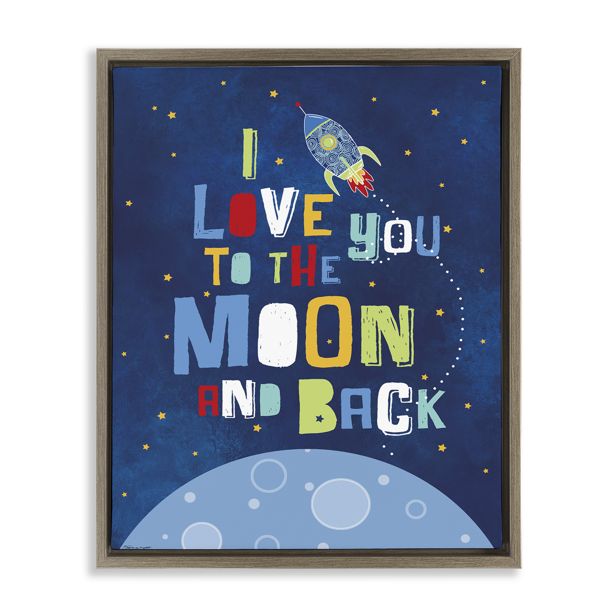 Stupell Industries Moon & Back with Rocket Ship Art for Kids Painting ...