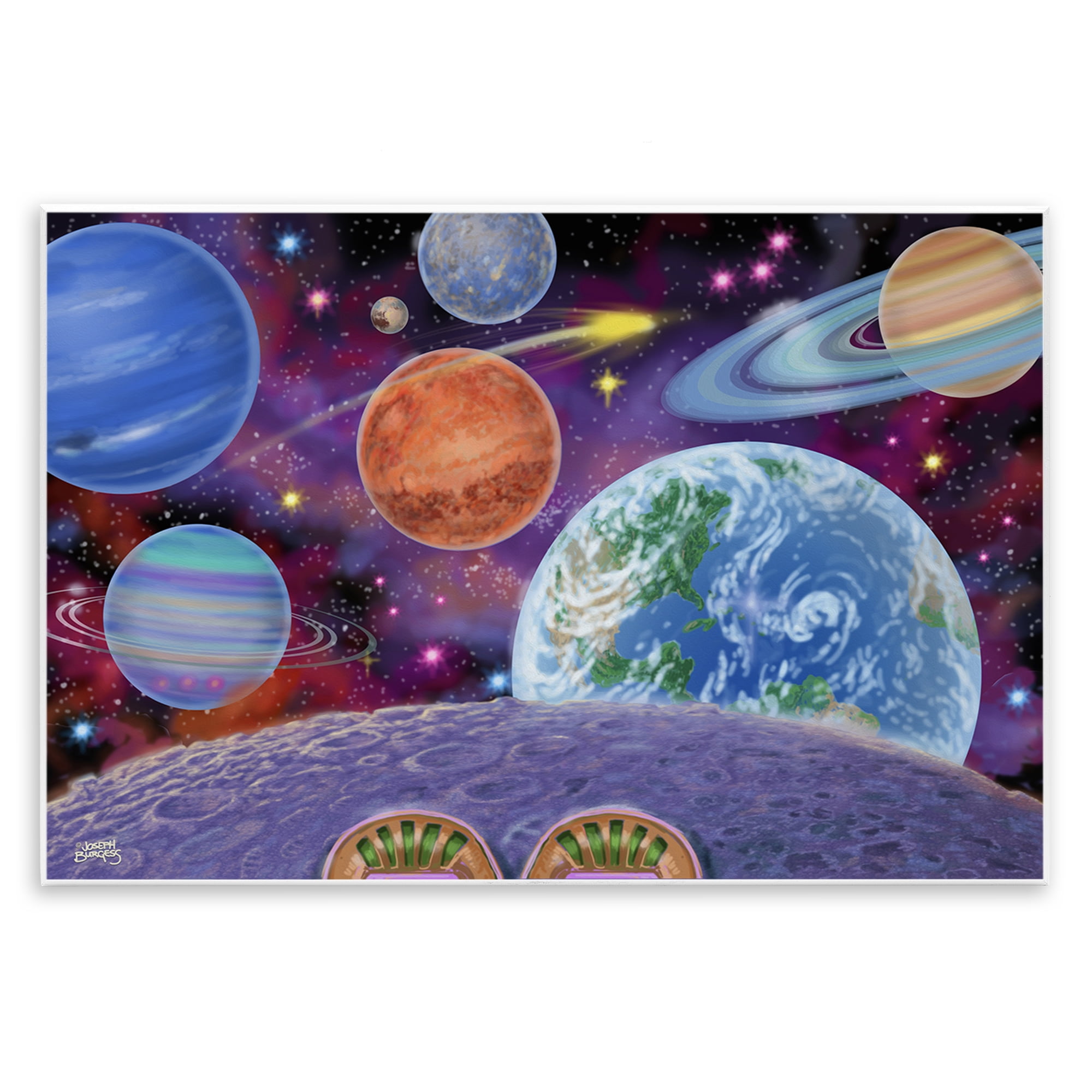 Stupell Industries Moonwalker With View Of Planets Outer Space Painting ...