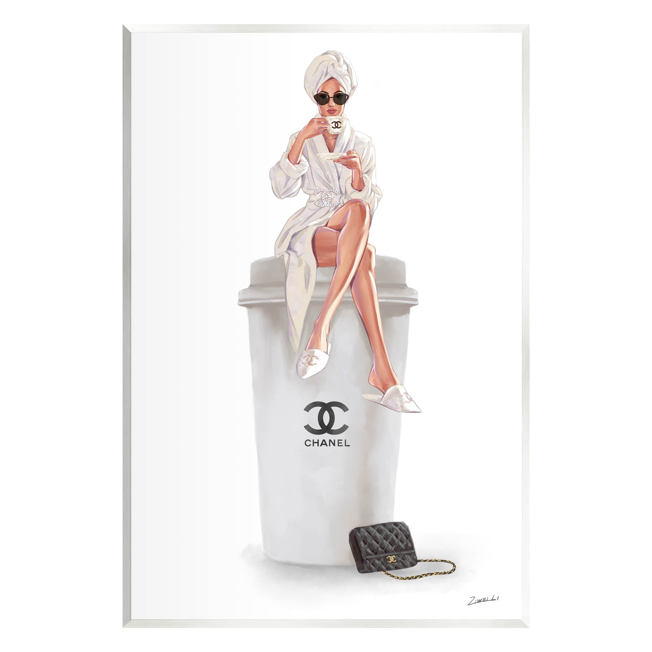 Stupell Industries Morning Brunch Glam Girl Sipping Coffee Graphic Art ...