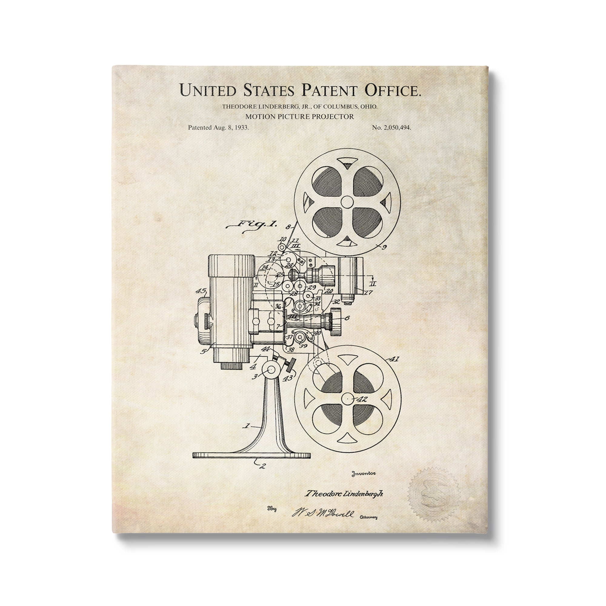 Motion Picture Projector Patent Design Blueprint Wall Art - Walmart.com