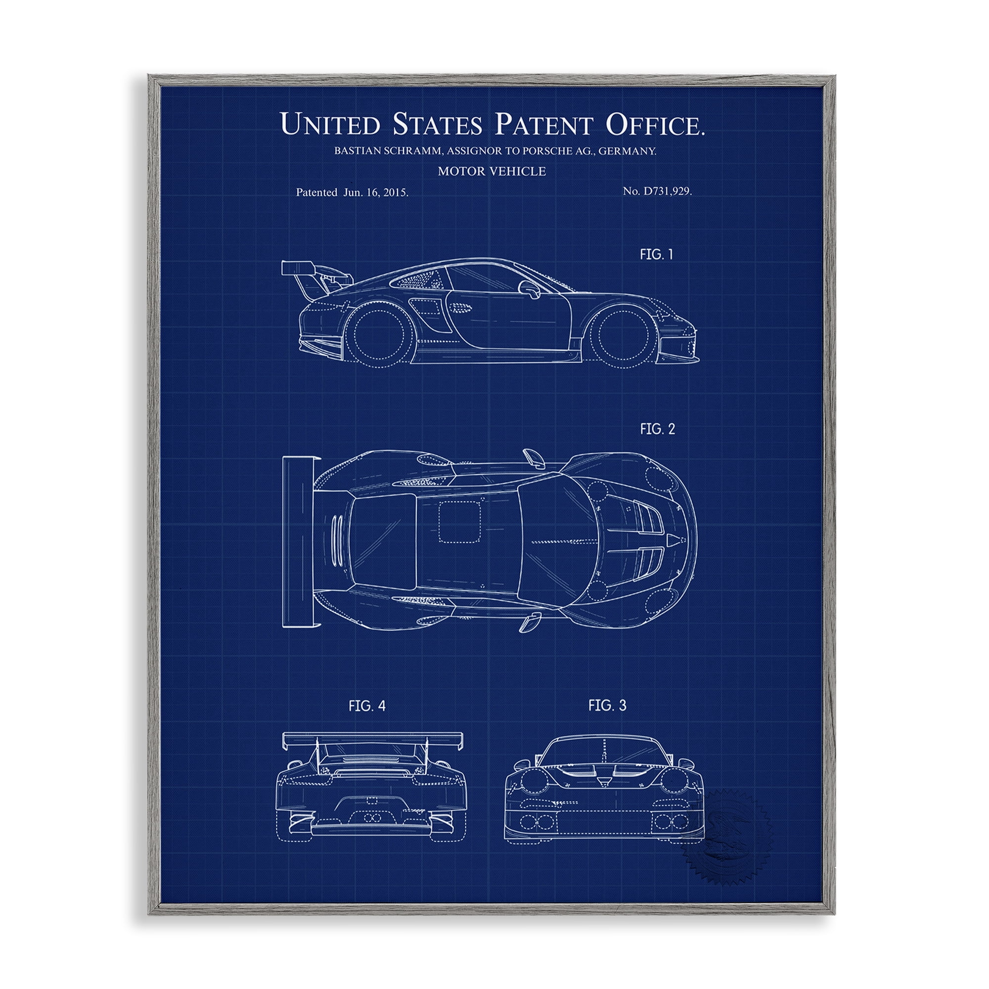 Stupell Industries Motor Vehicle Blueprint Transportation Painting Gray ...