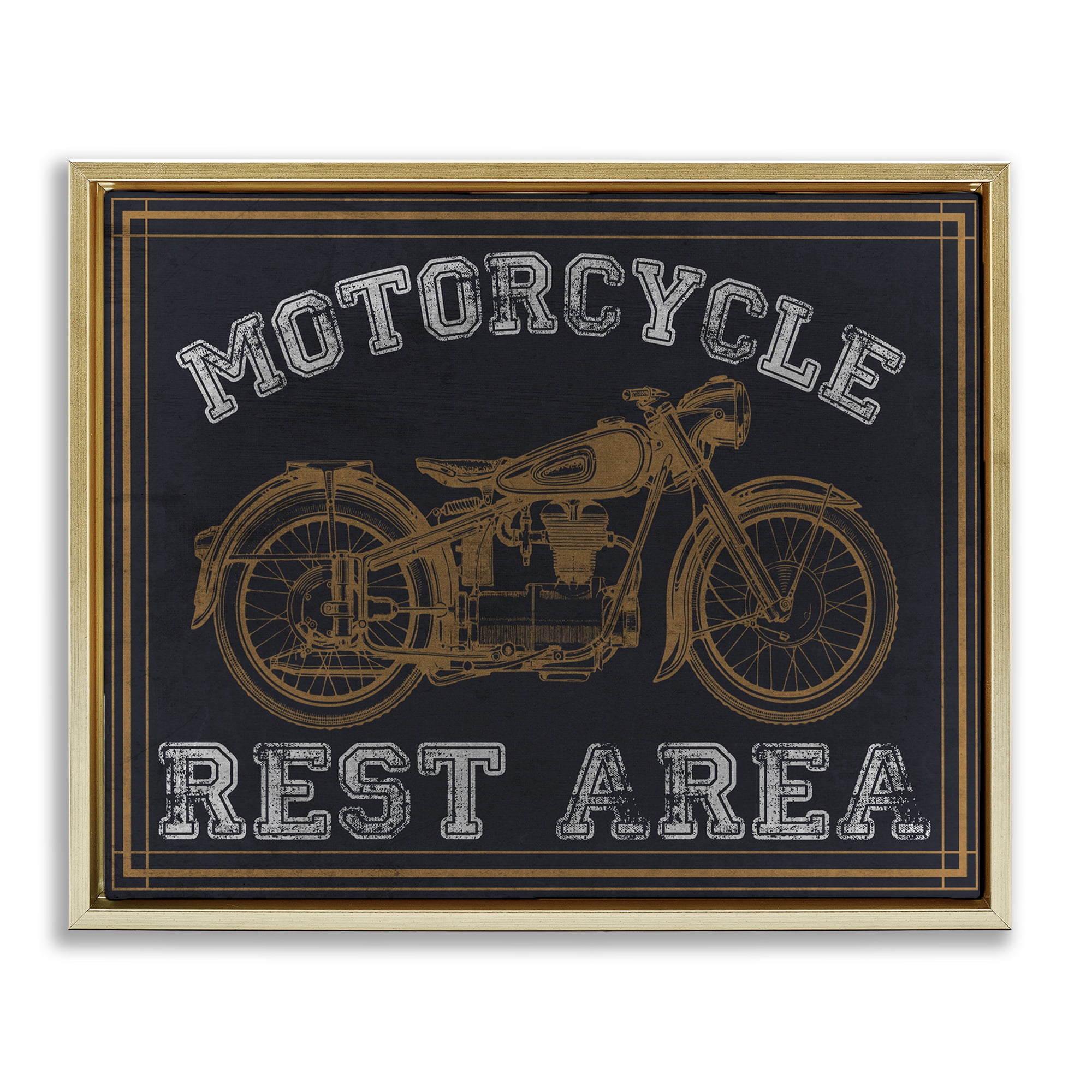 Stupell Industries Motorcycle Rest Area Gold Framed Floater Canvas Wall ...