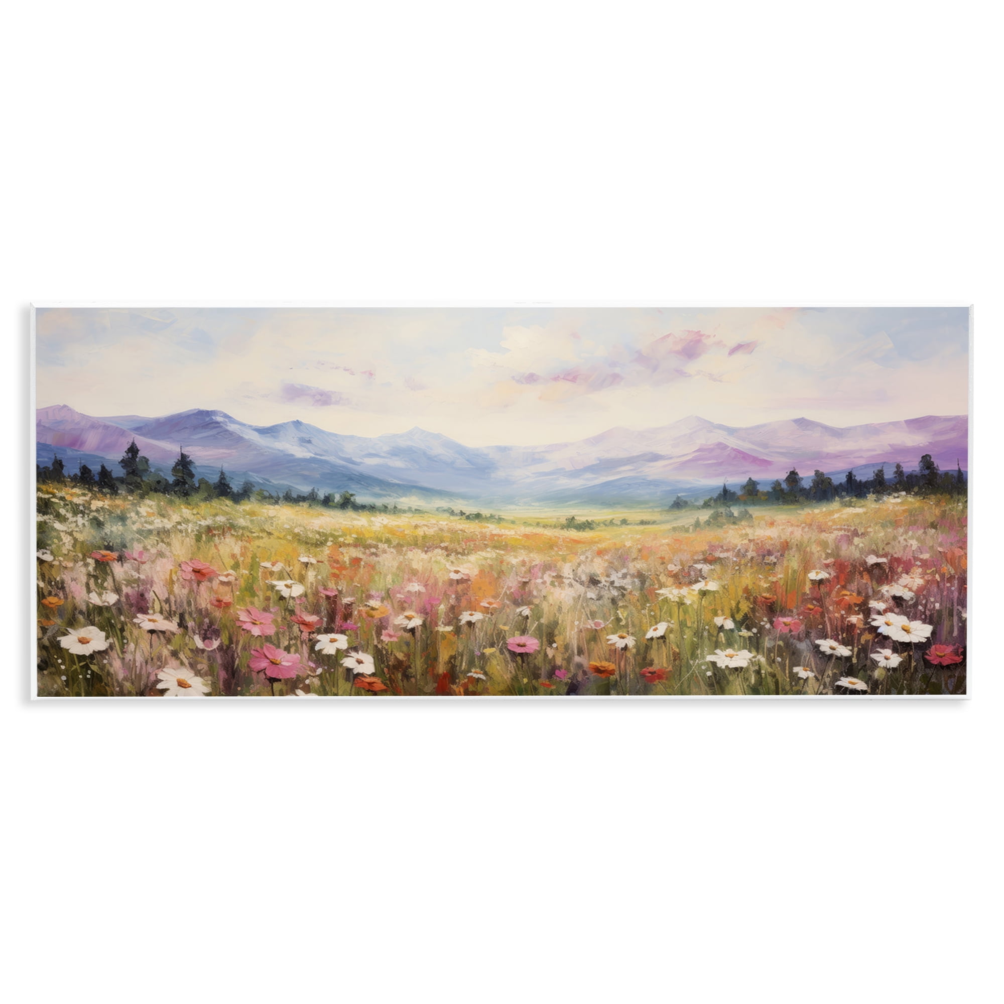 Stupell Industries Mountainous Daisy Meadow Landscape Painting Unframed ...