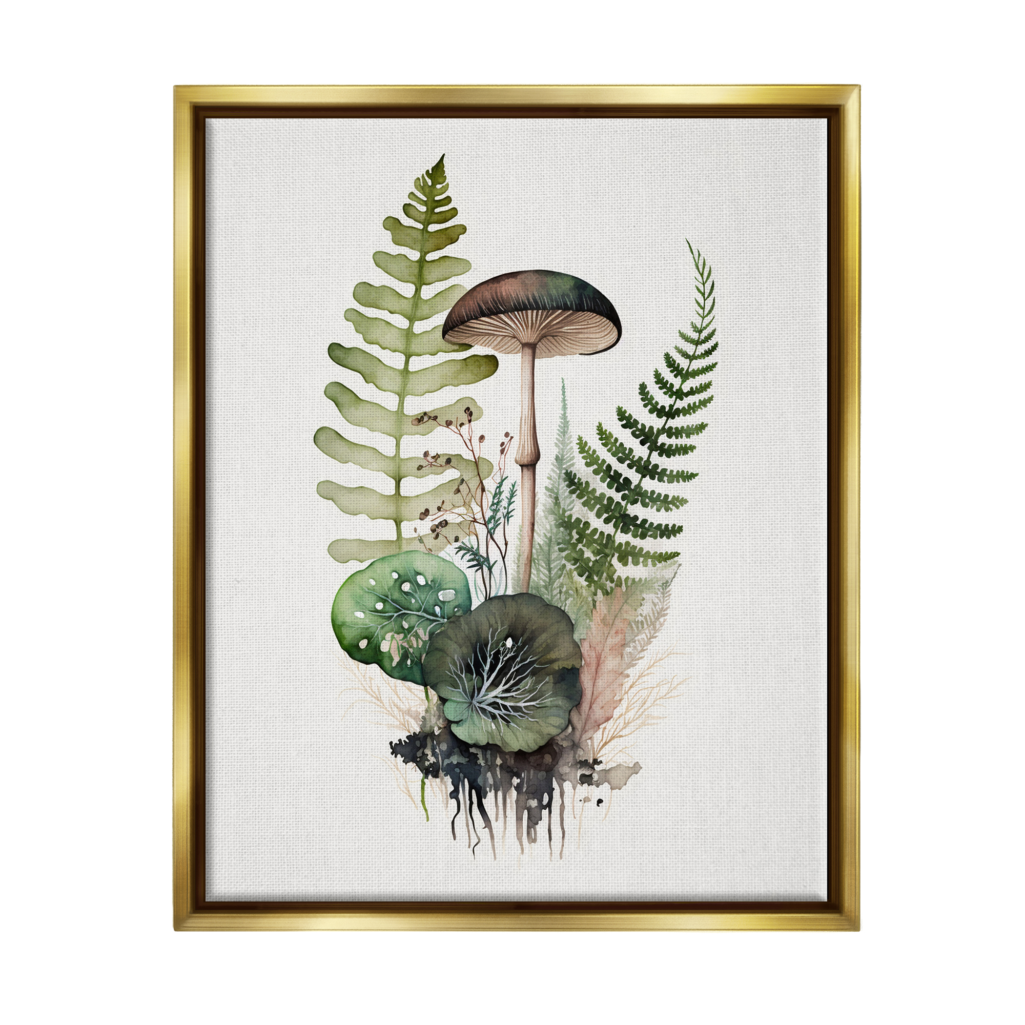 Stupell Industries Mushroom & Ferns Nature Botanical & Floral Painting ...