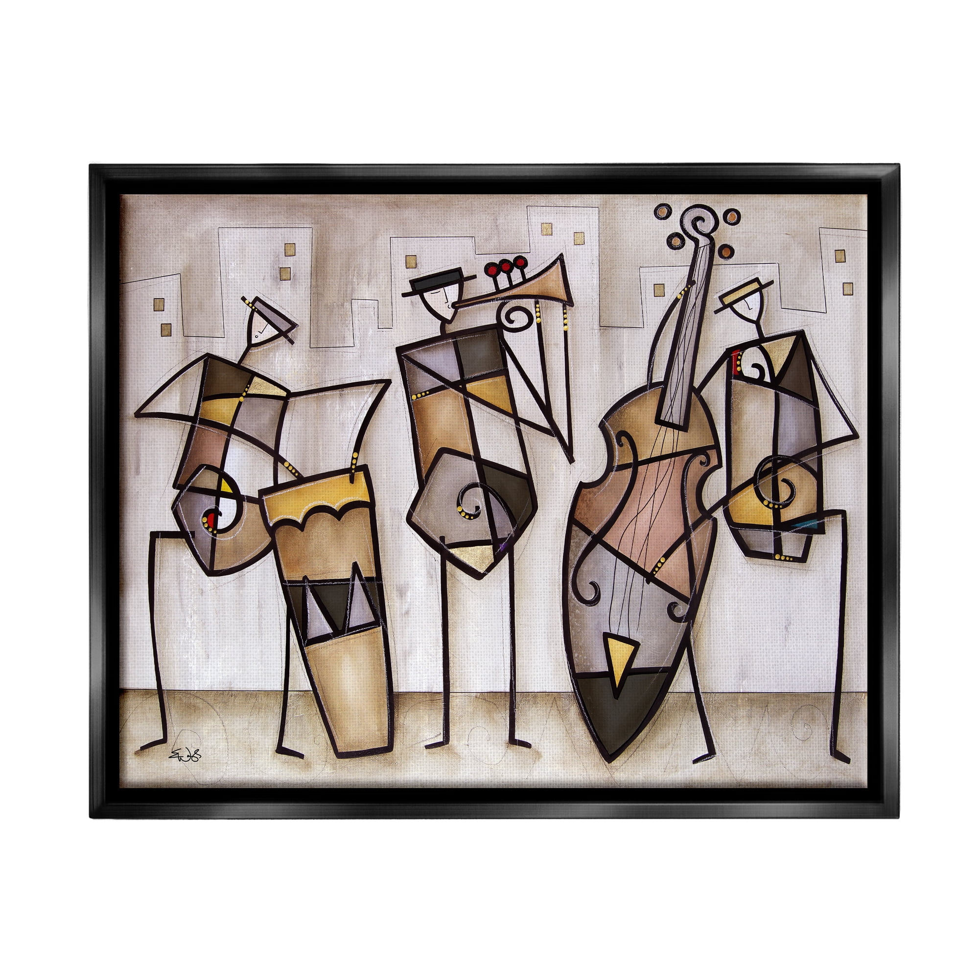 Stupell Industries Musical Trio Abstract Modern Painting Jet Black ...