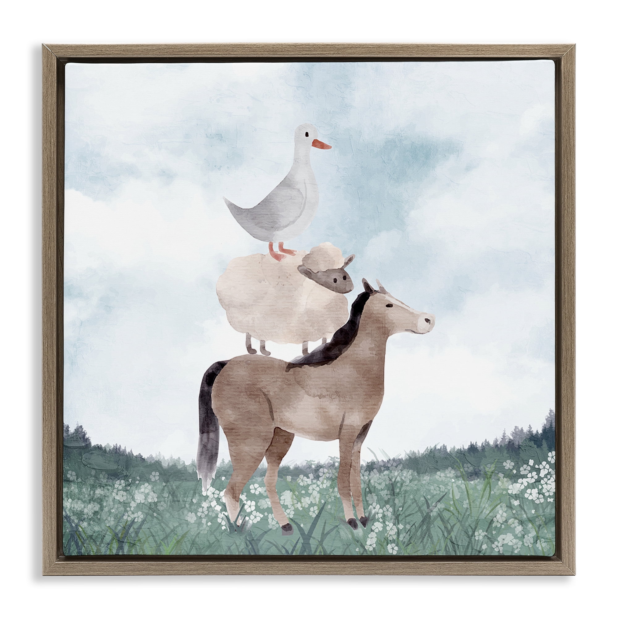 Stupell Industries Muted Blue Sky Farm Brown Framed Floater Canvas Wall ...