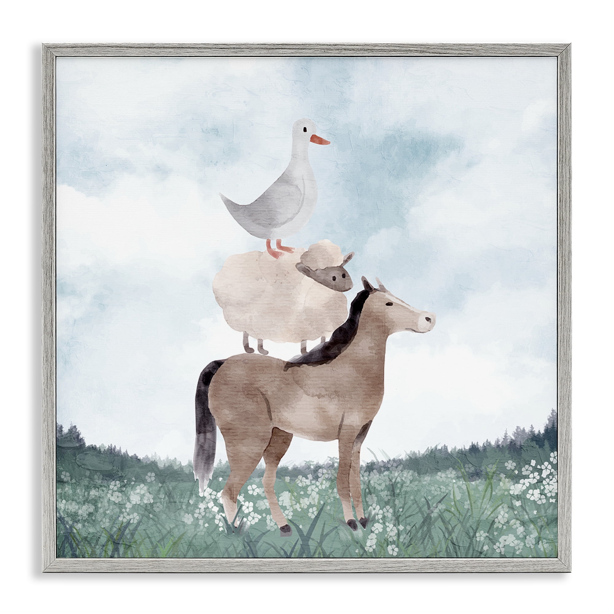 Stupell Industries Muted Blue Sky Farm Gray Framed Giclee Art, design ...
