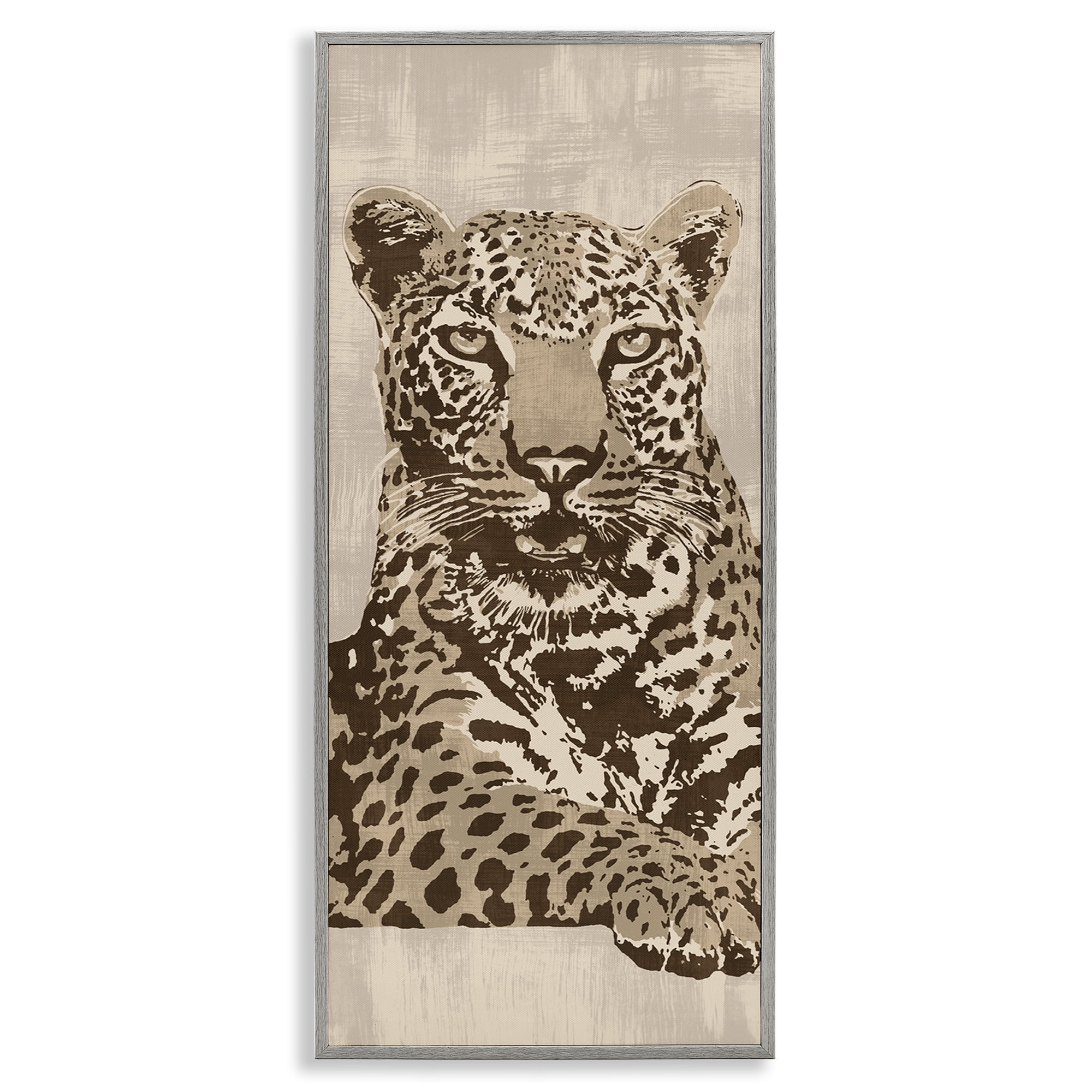 Stupell Industries Muted Fierce Leopard Animals Painting Gray Framed ...