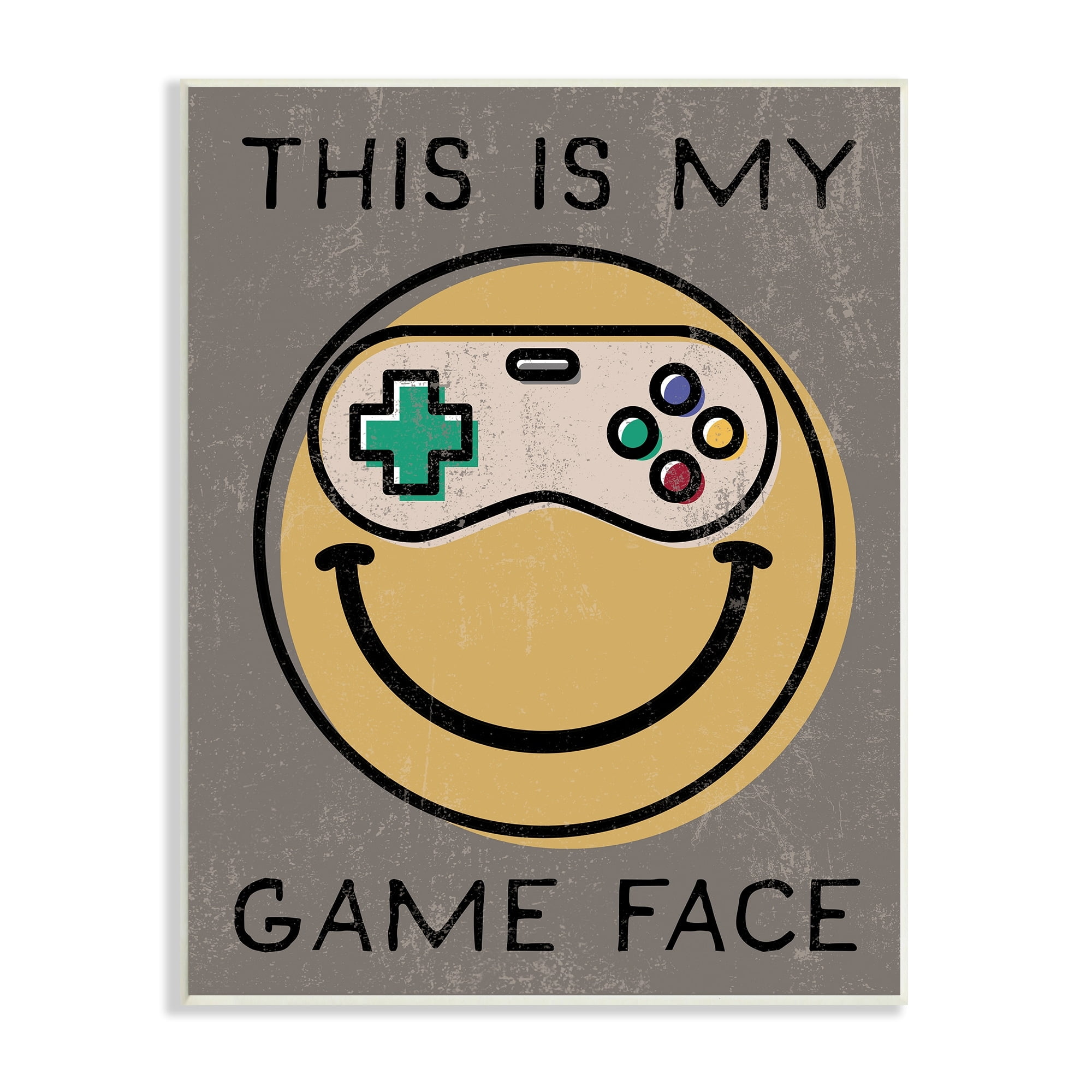 Stupell Industries My Game Face Phrase Yellow Smiley Retro Controller ...