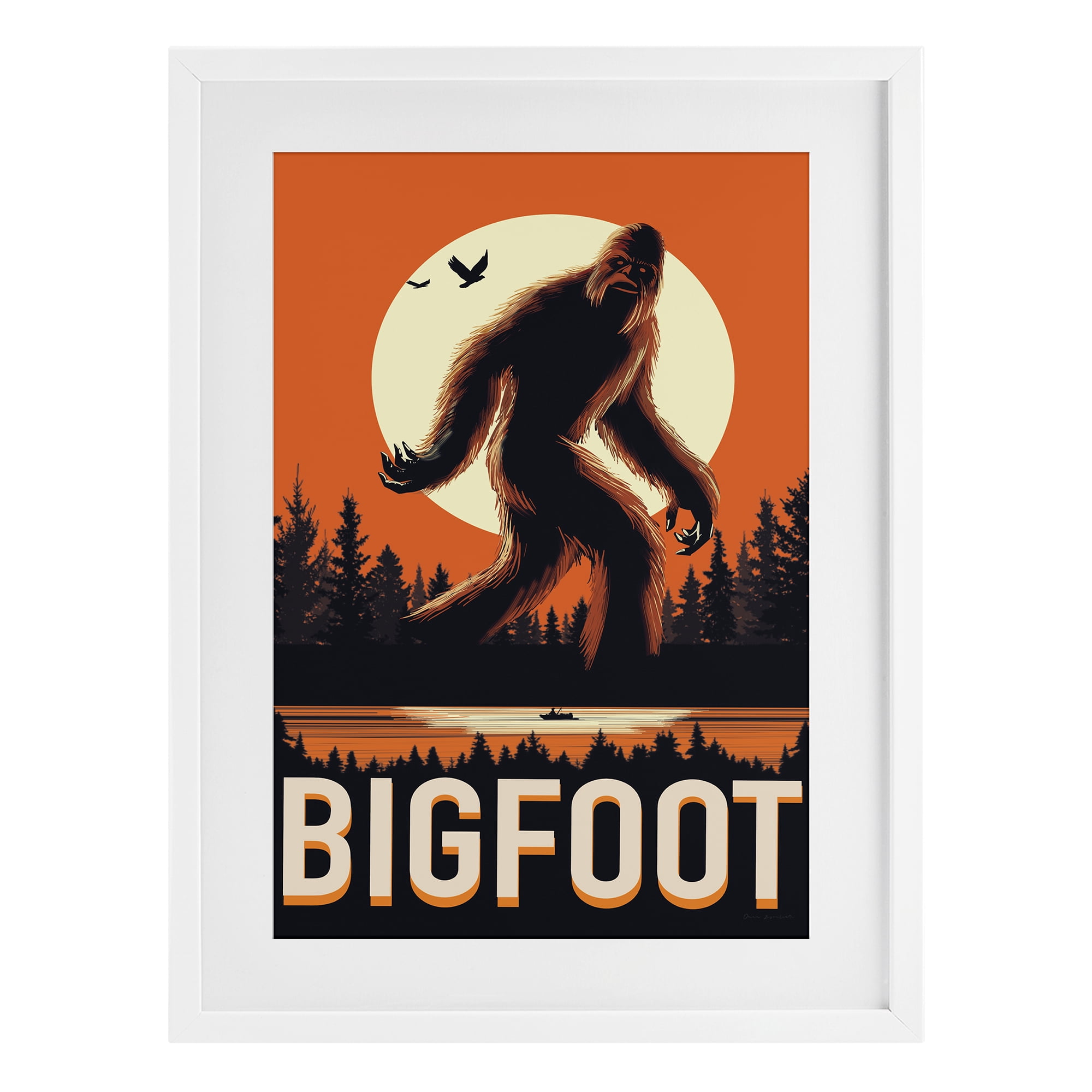 Stupell Industries Mythical Creature Lake Front White Framed Print ...