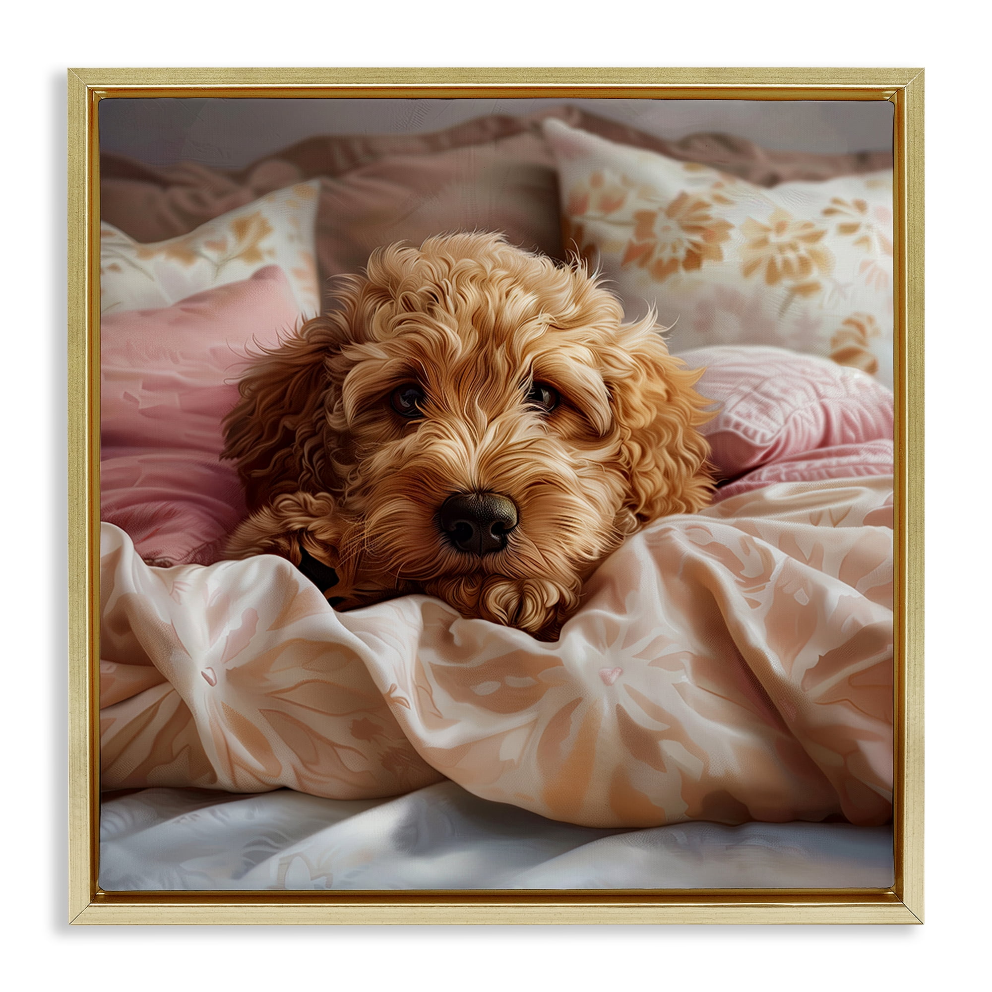 Stupell Industries Nap Time Cuddling Pup Animals Painting Gold Floater ...