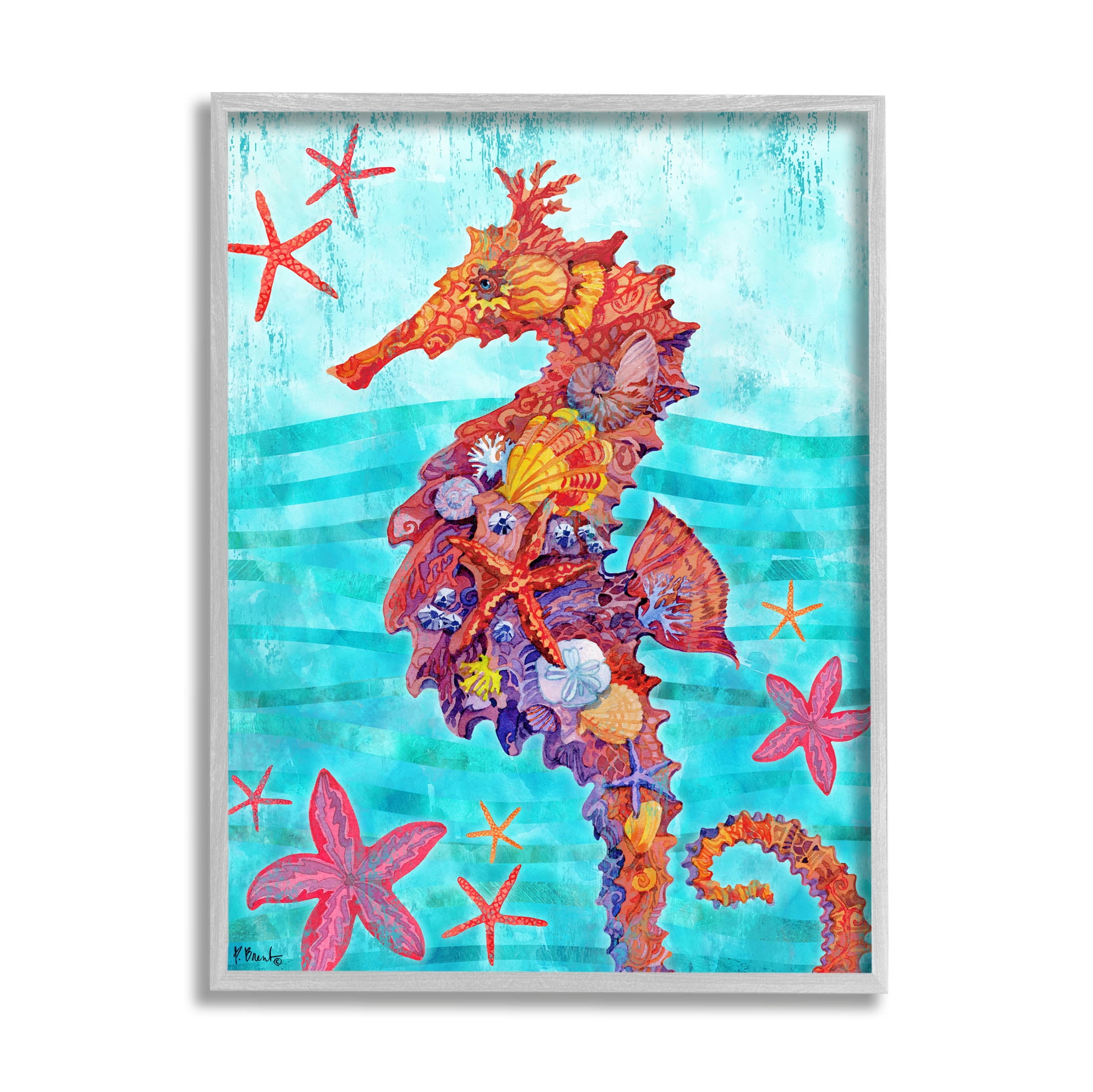 Stupell Industries Nassau Seahorse Aquatic Shell Collage Graphic Art ...