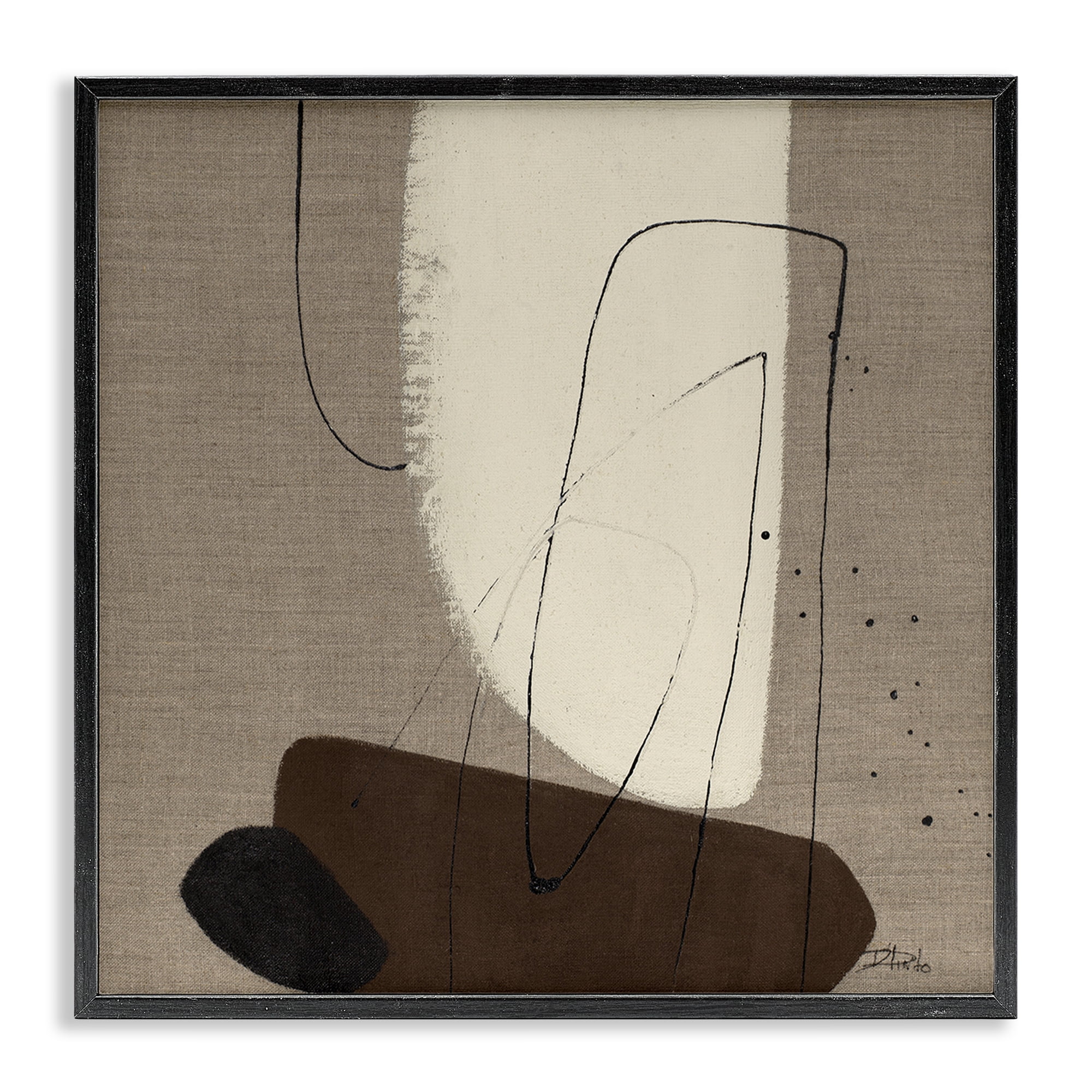 Stupell Industries Natural Oblong Shapes Abstract Painting Black Framed ...