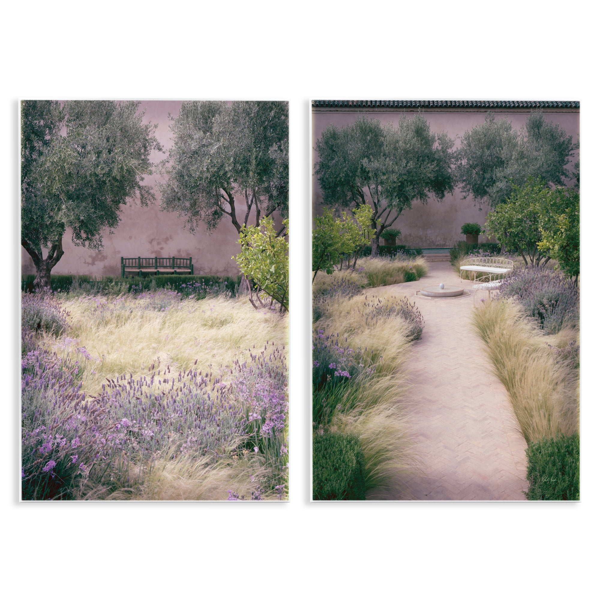 Stupell Industries Natural Paradise Garden Benches 2 Piece Wall Plaque ...