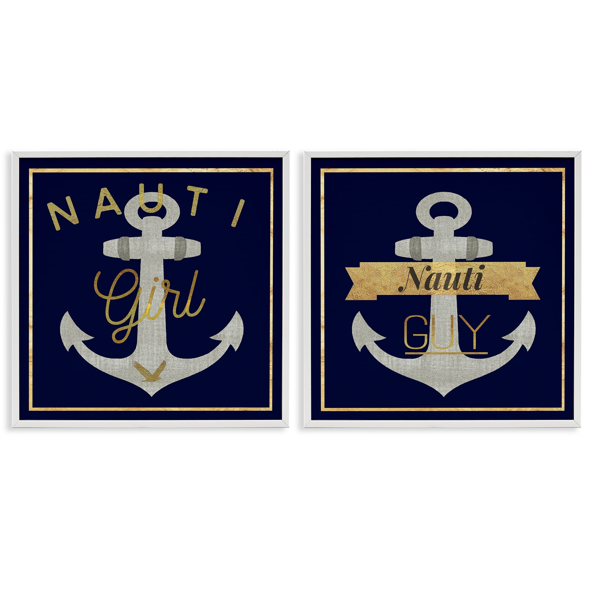 Stupell Industries Nauti Girl & Guy Anchors Nautical & Beach Painting White Framed Art Print ...