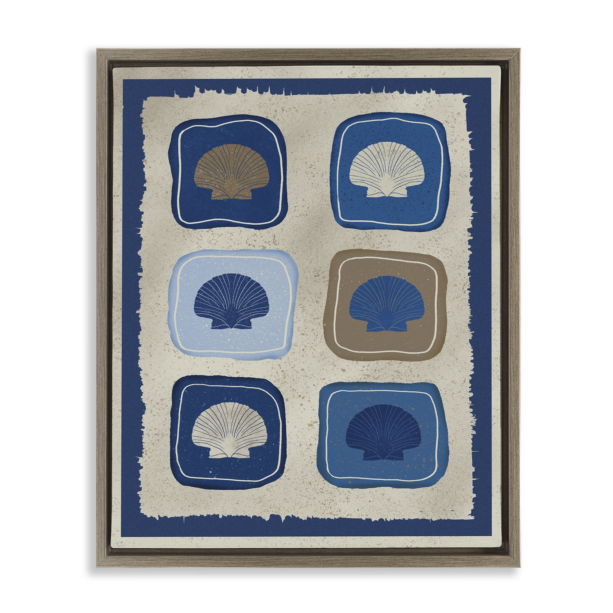 Stupell Industries Nautical Block Shells Brown Framed Floater Canvas ...