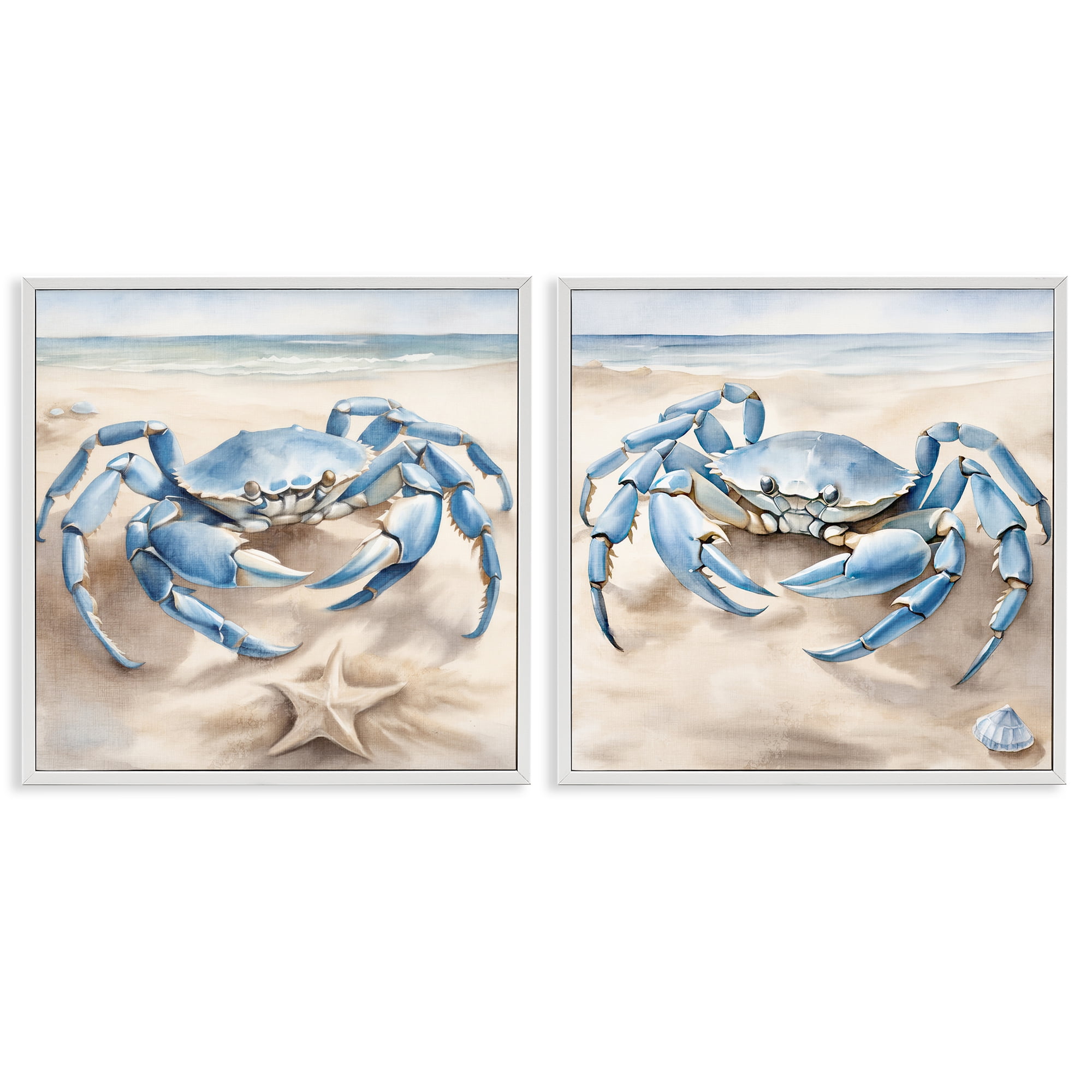 Stupell Industries Nautical Blue Crabs Beach Animals Painting White ...