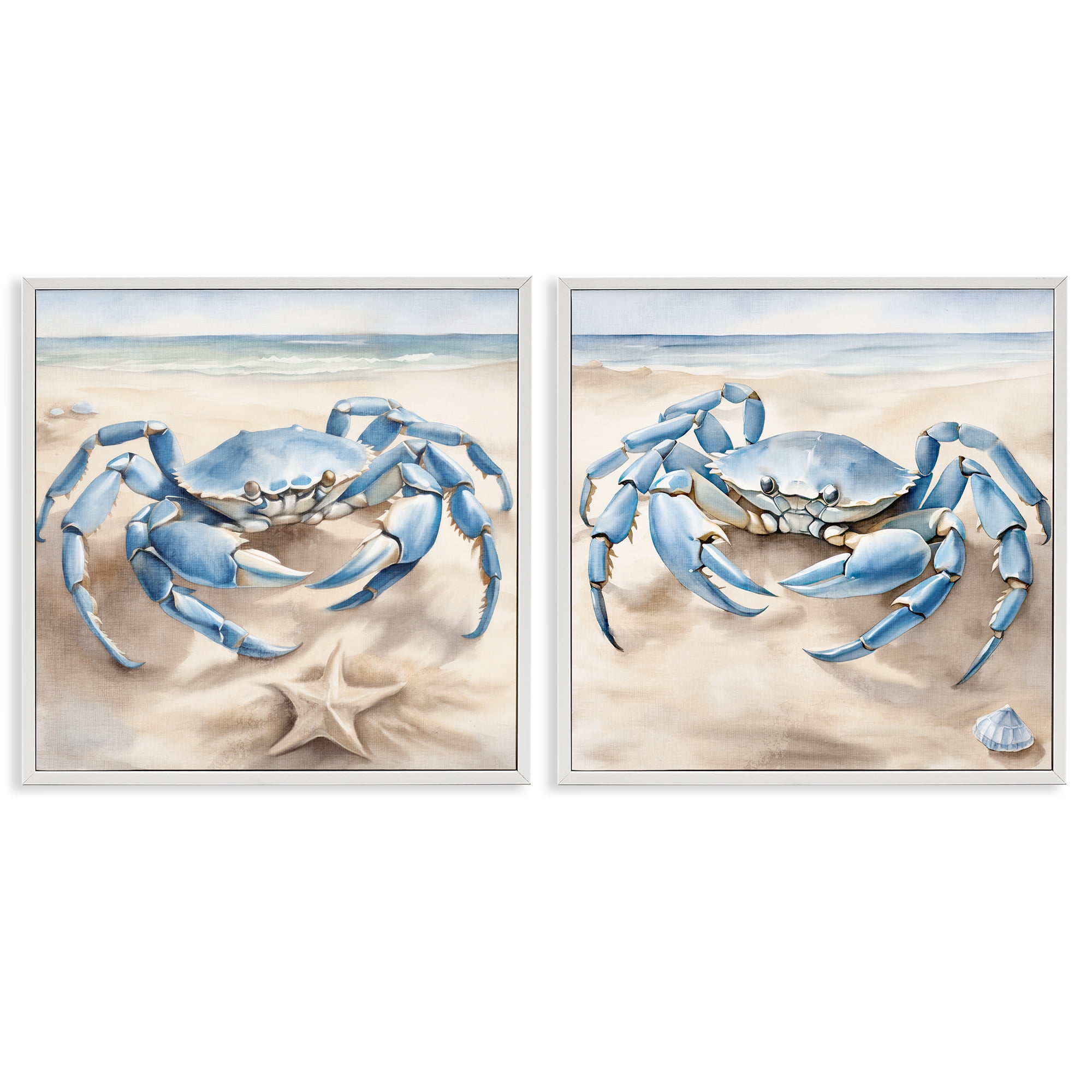 Stupell Industries Nautical Blue Crabs Beach Animals Painting White ...