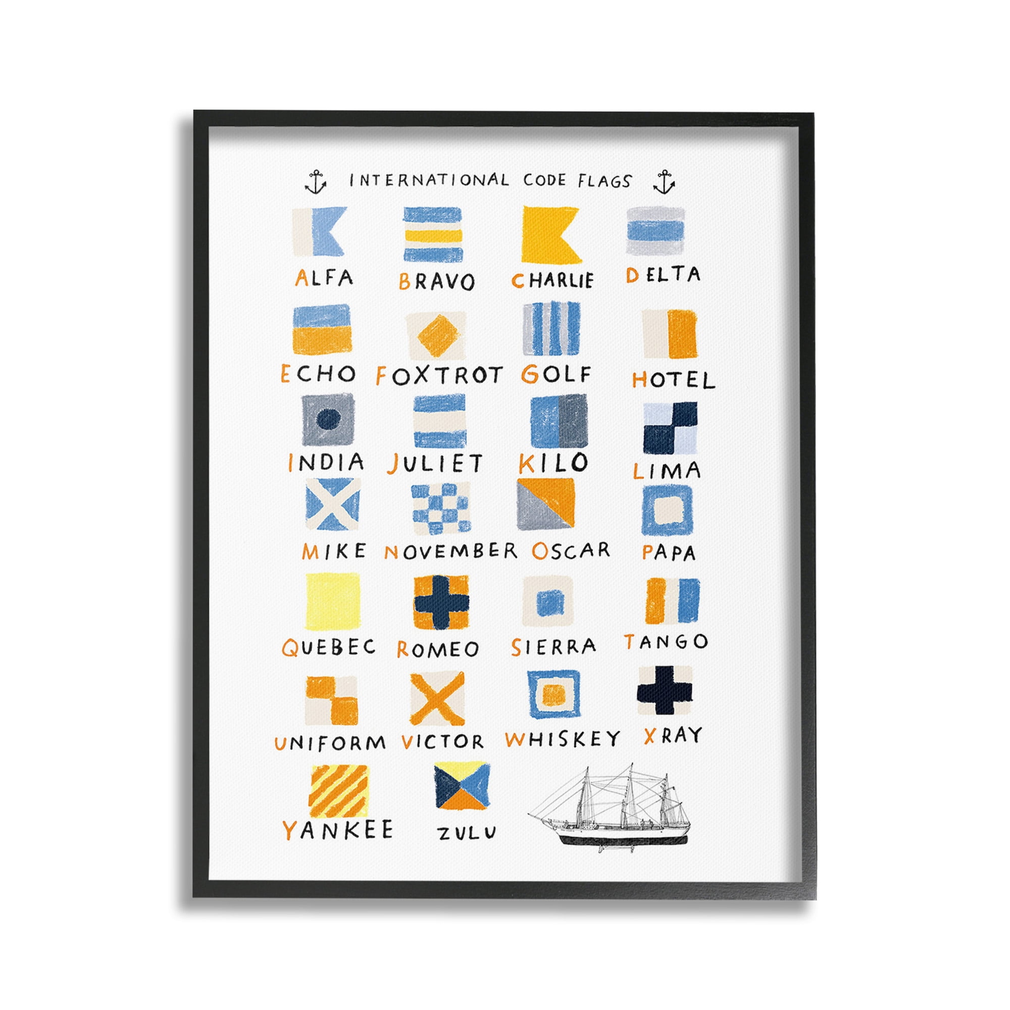 Stupell Industries Nautical Boat Flags Typography Painting Black Framed ...