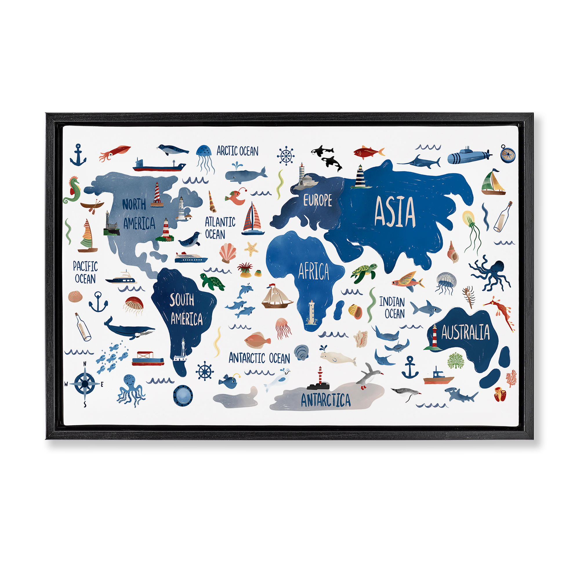Stupell Industries Nautical Themed Map Town & City Painting Black ...