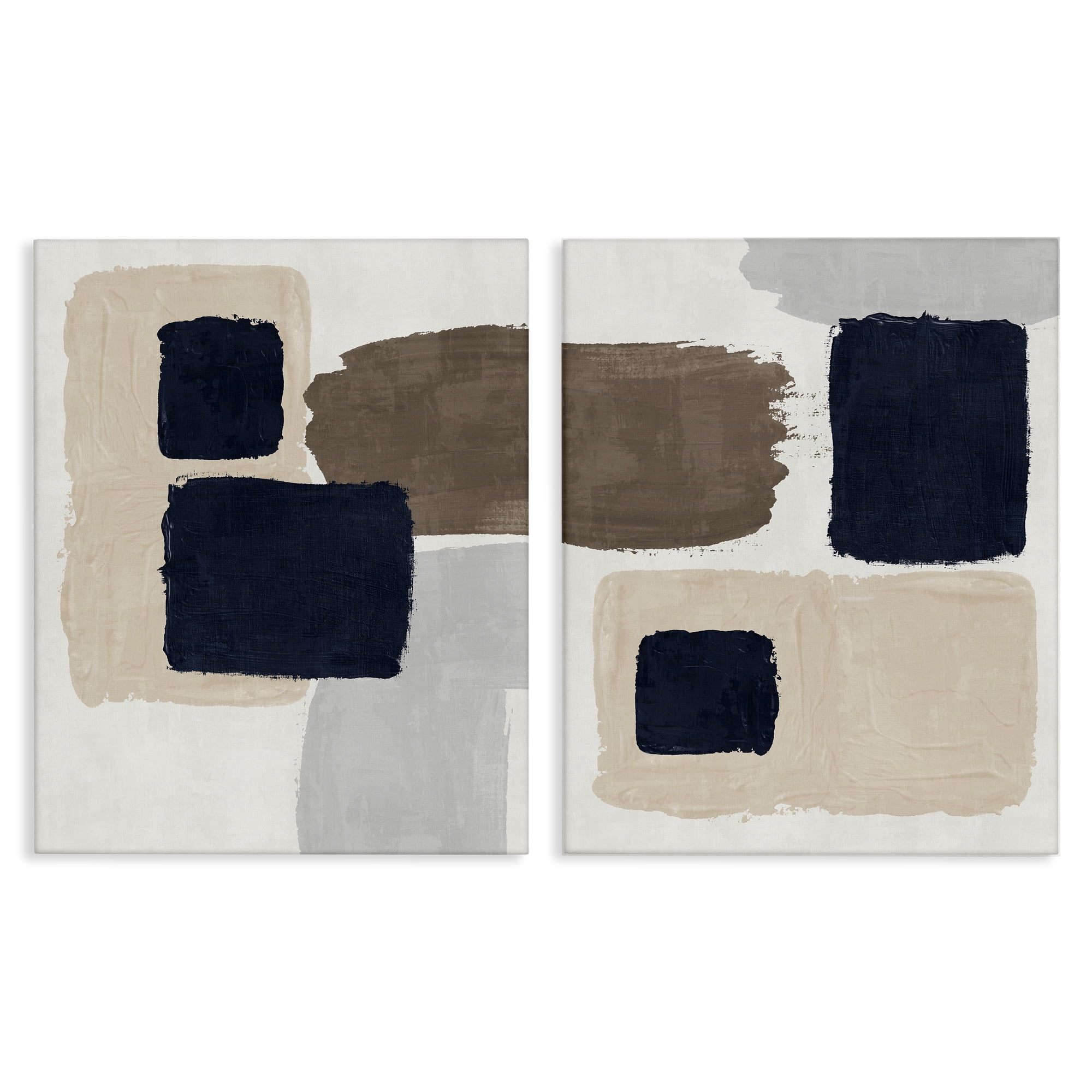 Stupell Industries Navy Brown Blocked Abstract Painting Wrapped Canvas ...