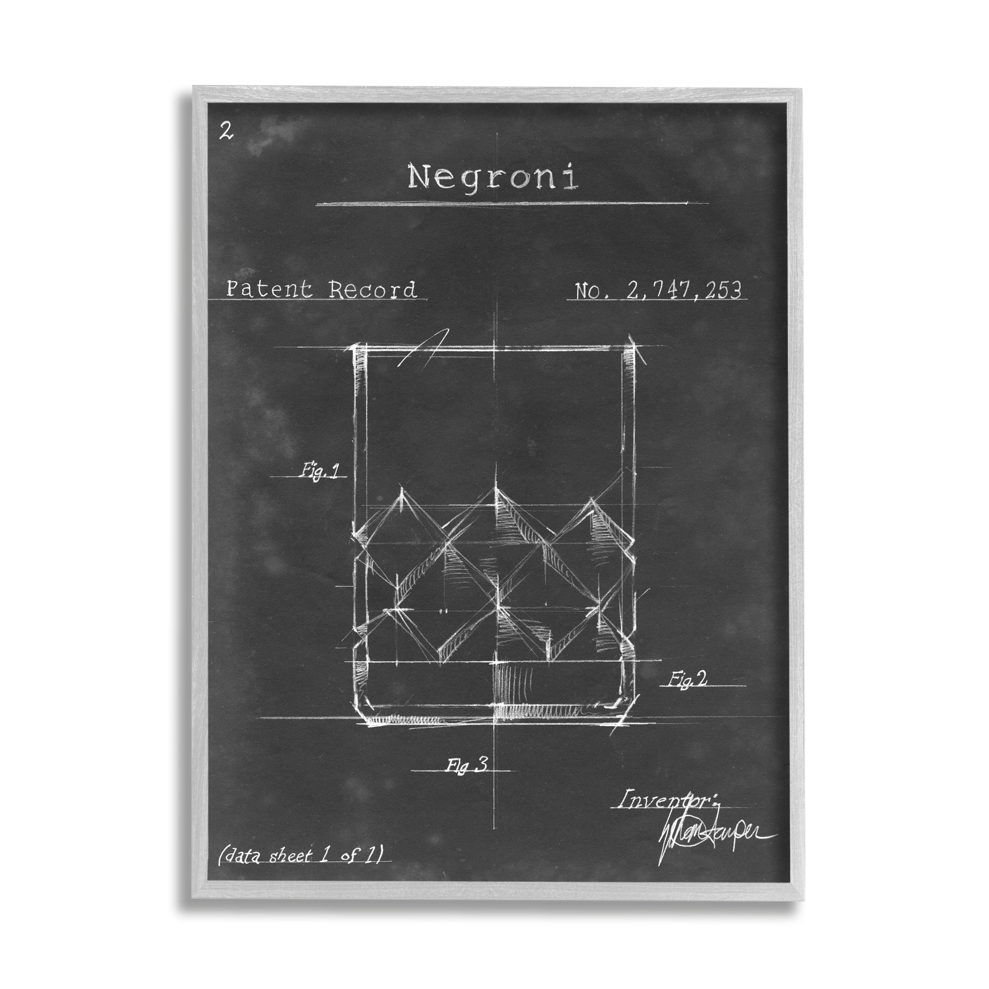 Stupell Industries Negroni Liquor Cocktail Glass Lines Diagram ...