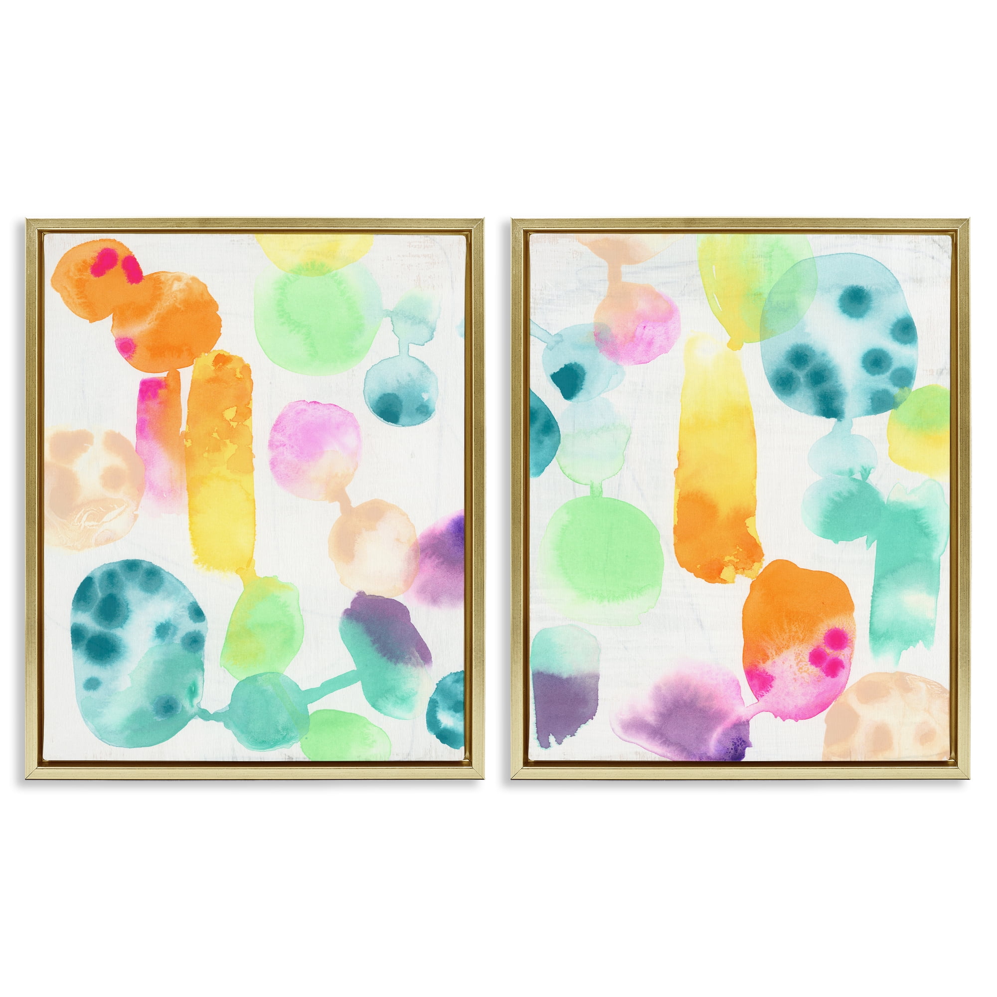 Stupell Industries Neon Colorful Abstract Shapes Abstract Painting Gold ...