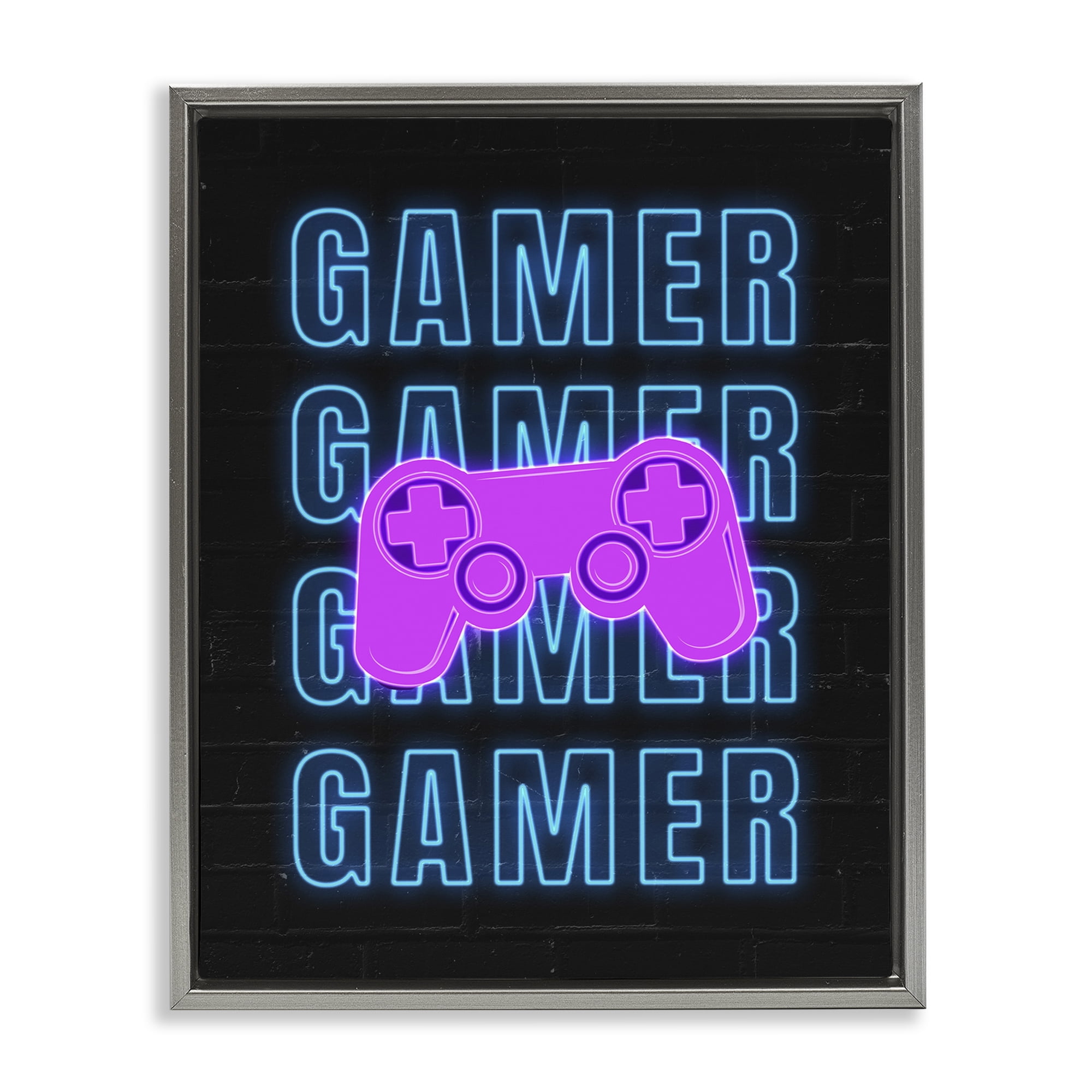 Stupell Industries Neon Gamer Words Typography Painting Gray Floater ...