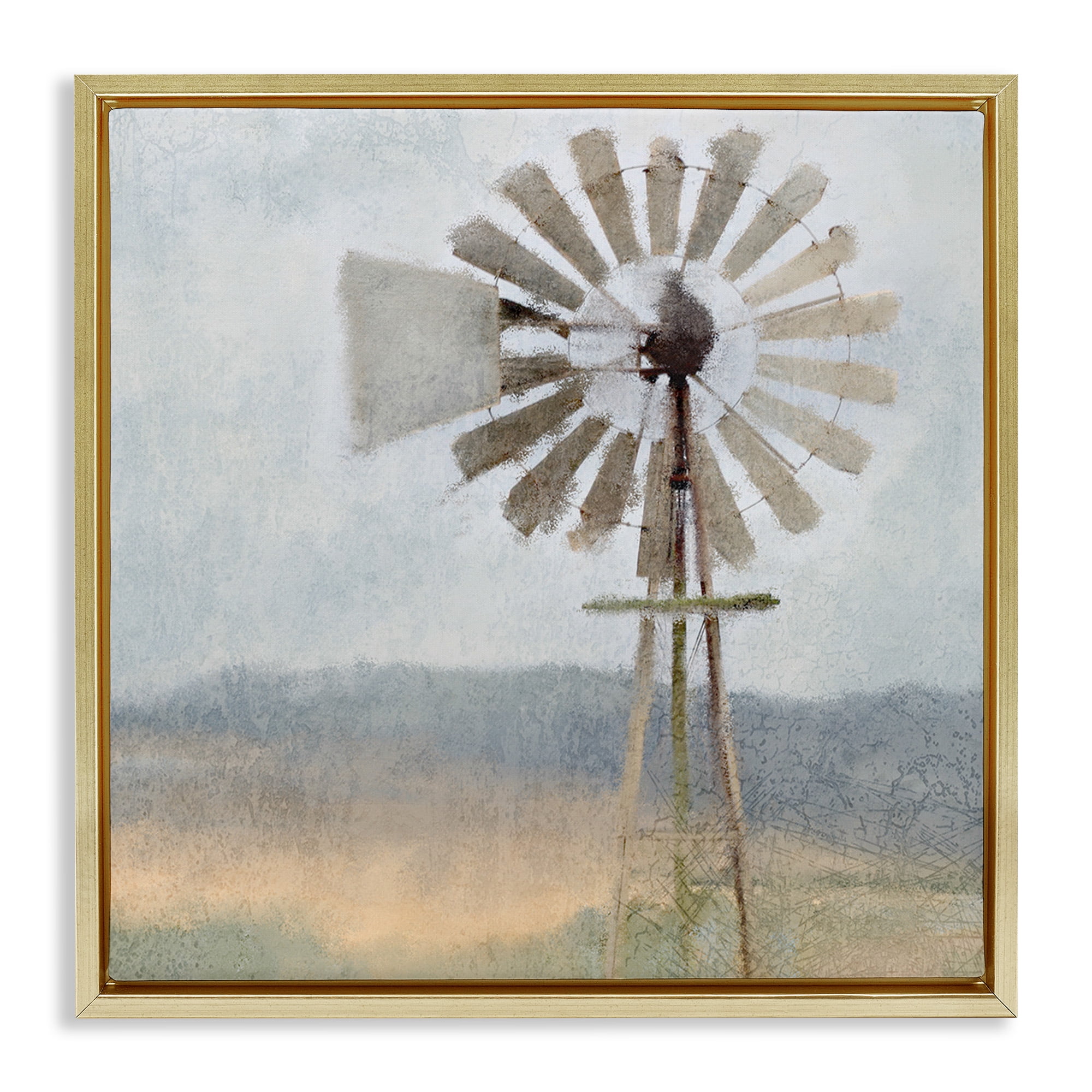 Stupell Industries Neutral Blue Windmill Breeze Landscape Painting Gold ...