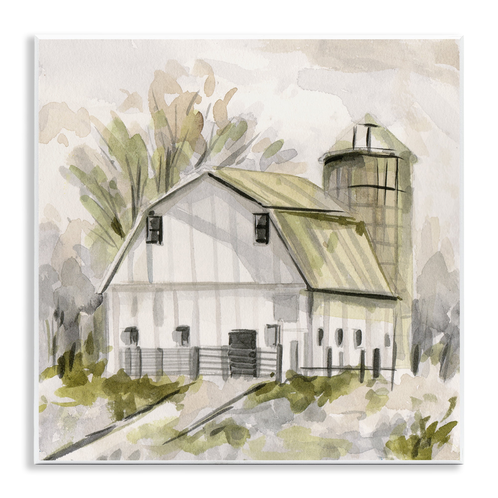 Stupell Industries Neutral Farmhouse Barn Scenery Painting Unframed Art ...