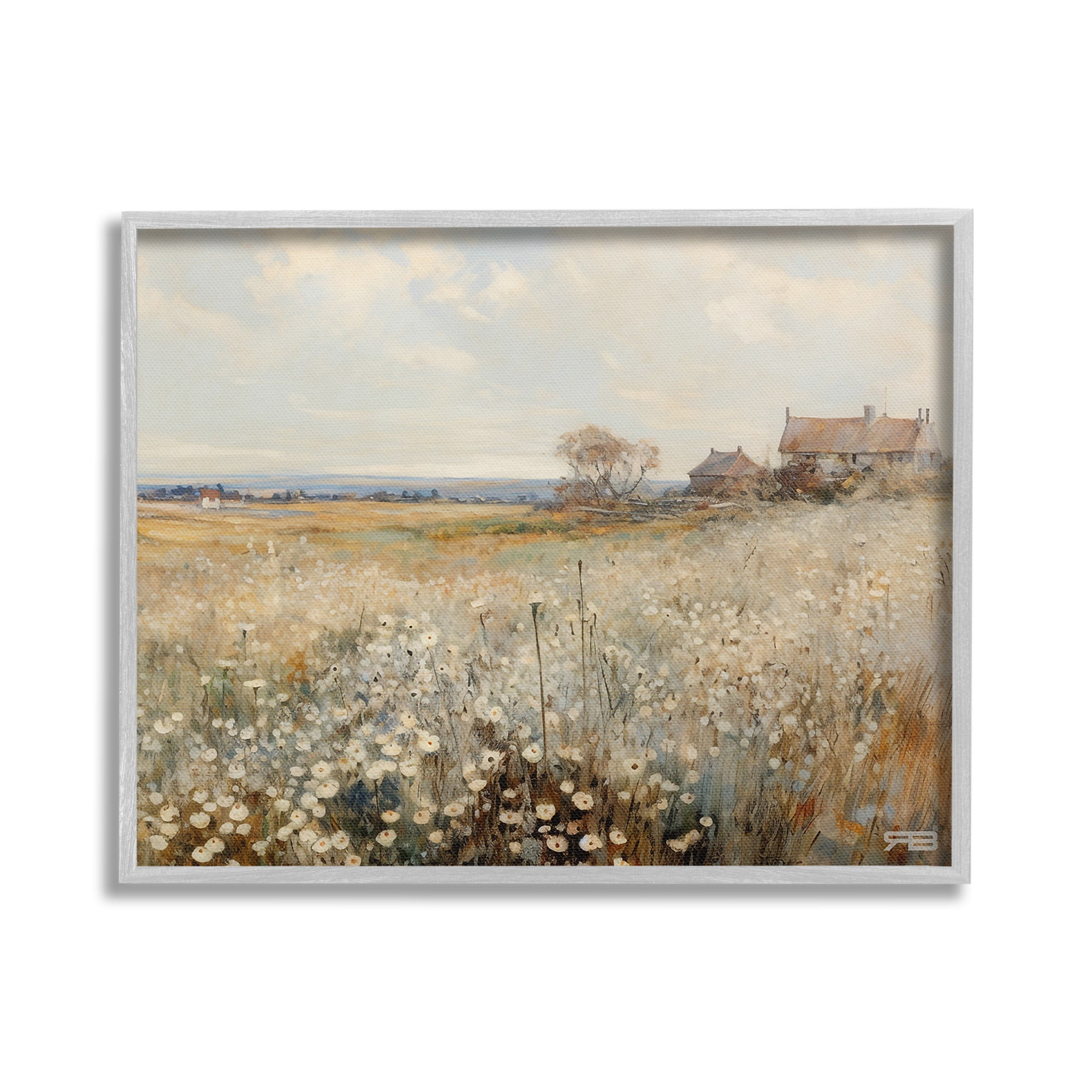 Stupell Industries Neutral Farmland Meadow Landscape Painting Gray ...