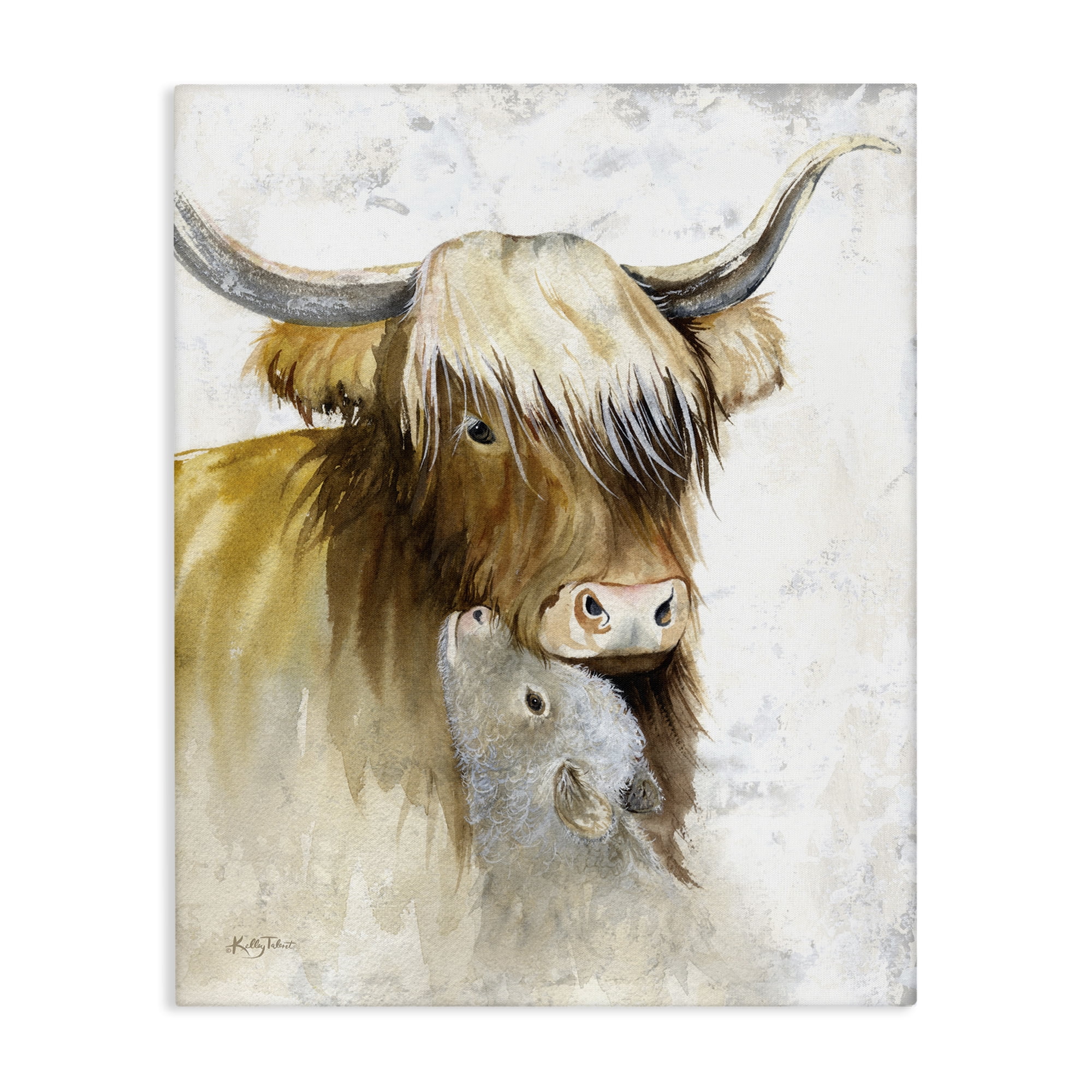 Stupell Industries Neutral Longhorn & Calf Animals & Insects Painting ...