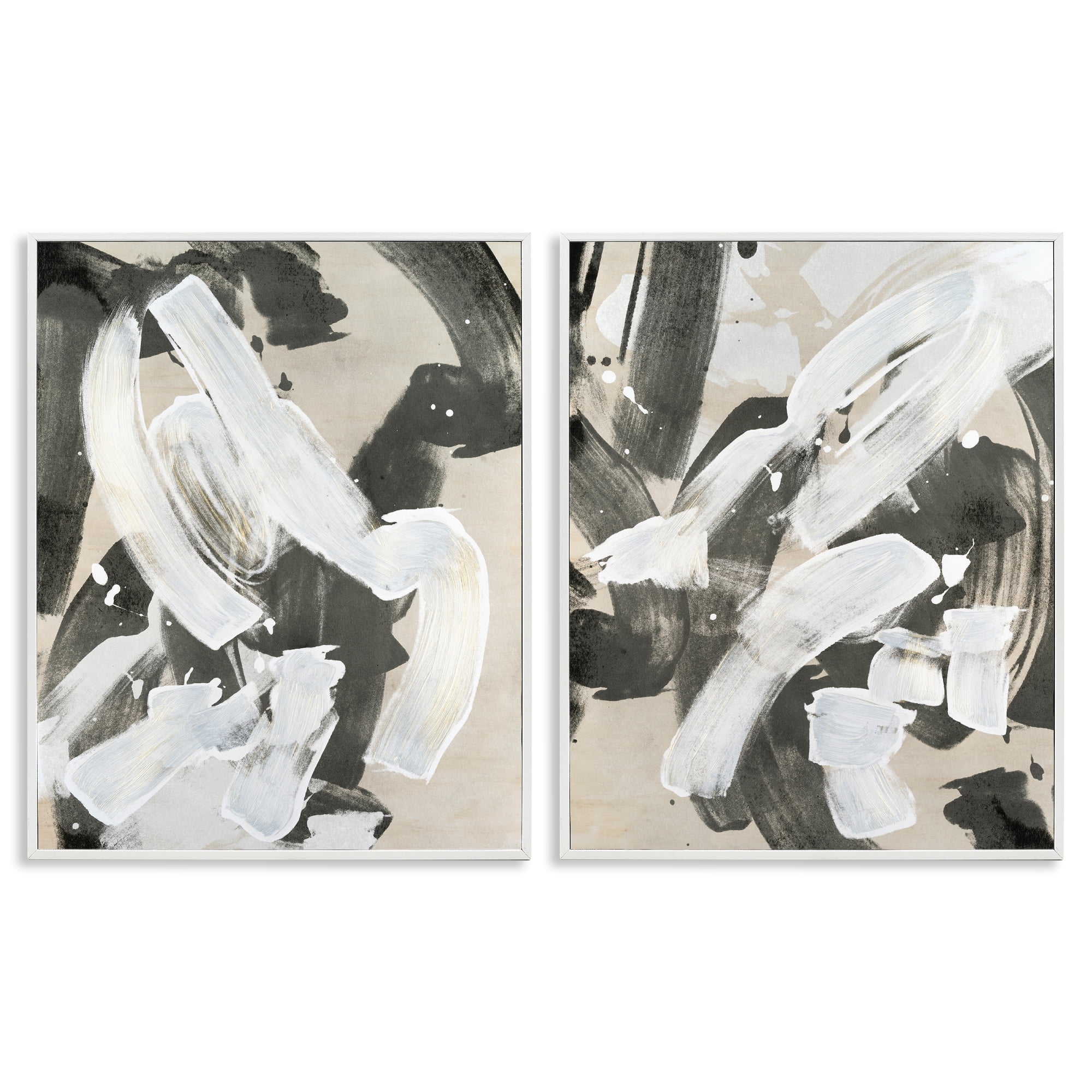 Stupell Industries Neutral Paint Streaks Abstract Painting White Framed ...