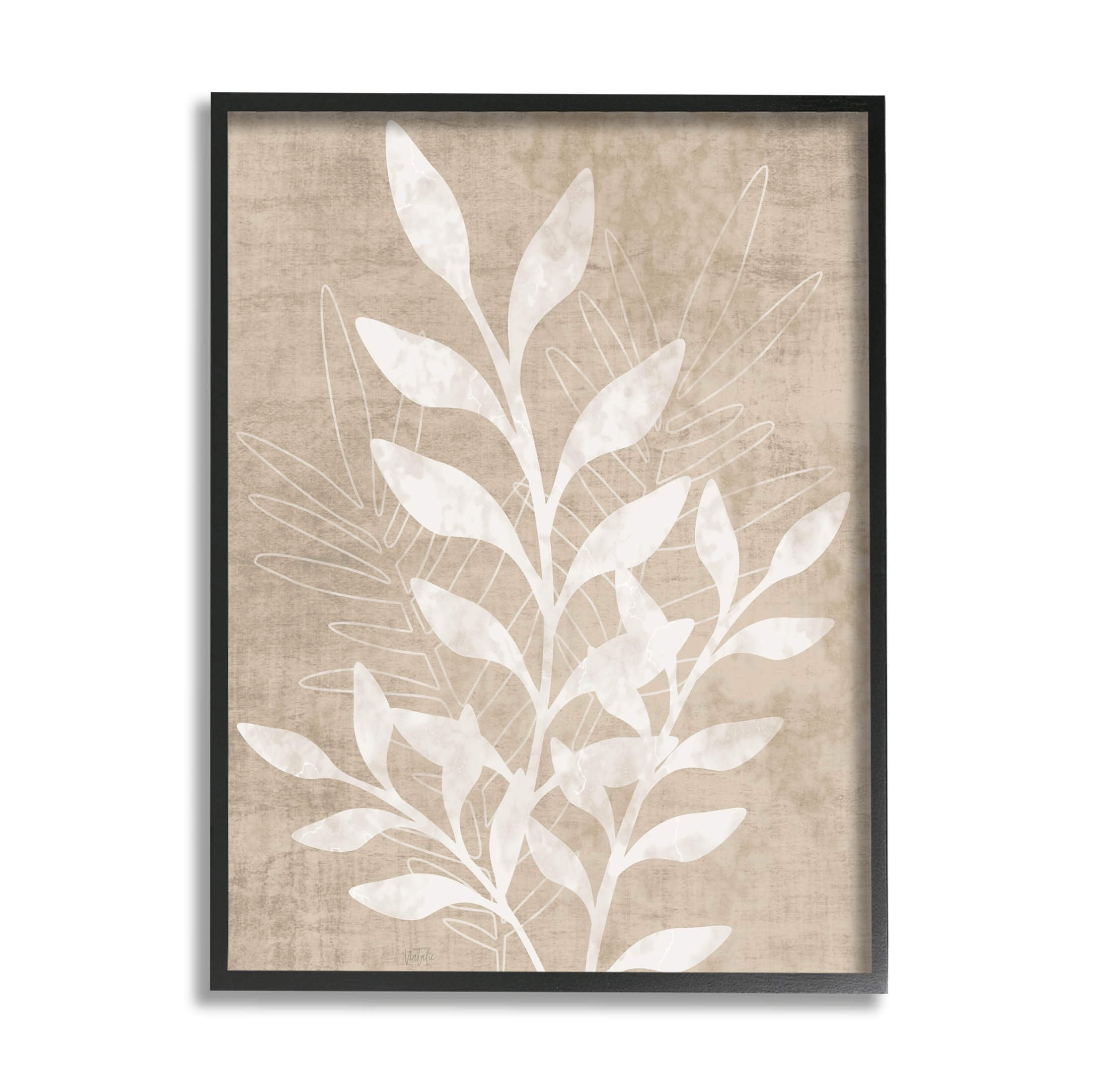 Stupell Industries Neutral Plant Leaf Collage Graphic Art Black Framed ...