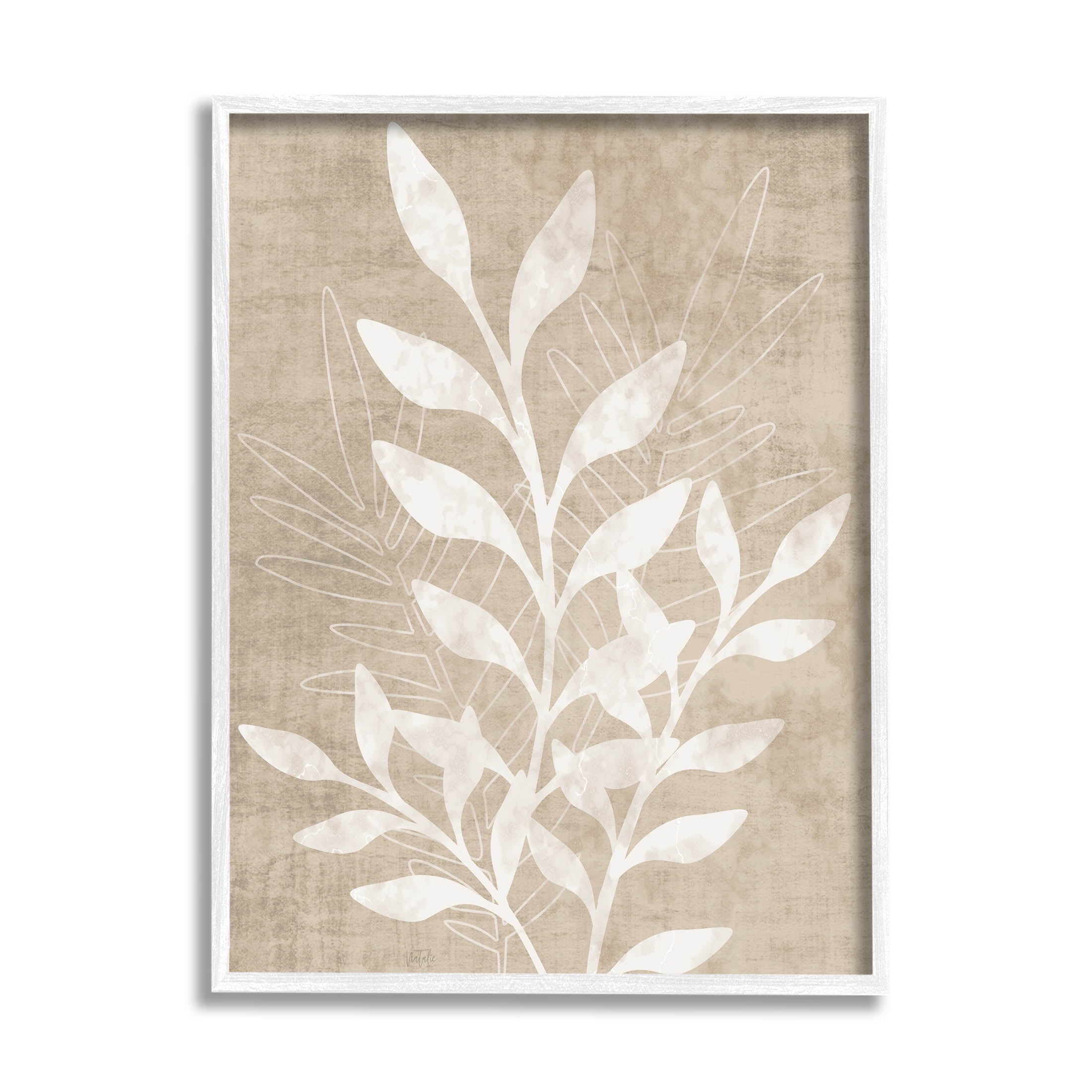 Stupell Industries Neutral Plant Leaf Collage White Framed Wall Art by ...