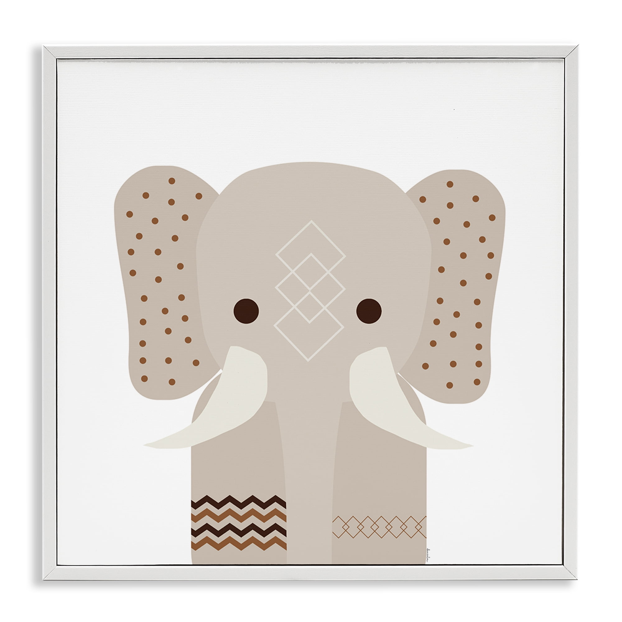 Stupell Industries Neutral Tone Elephant Animals Painting White Framed ...