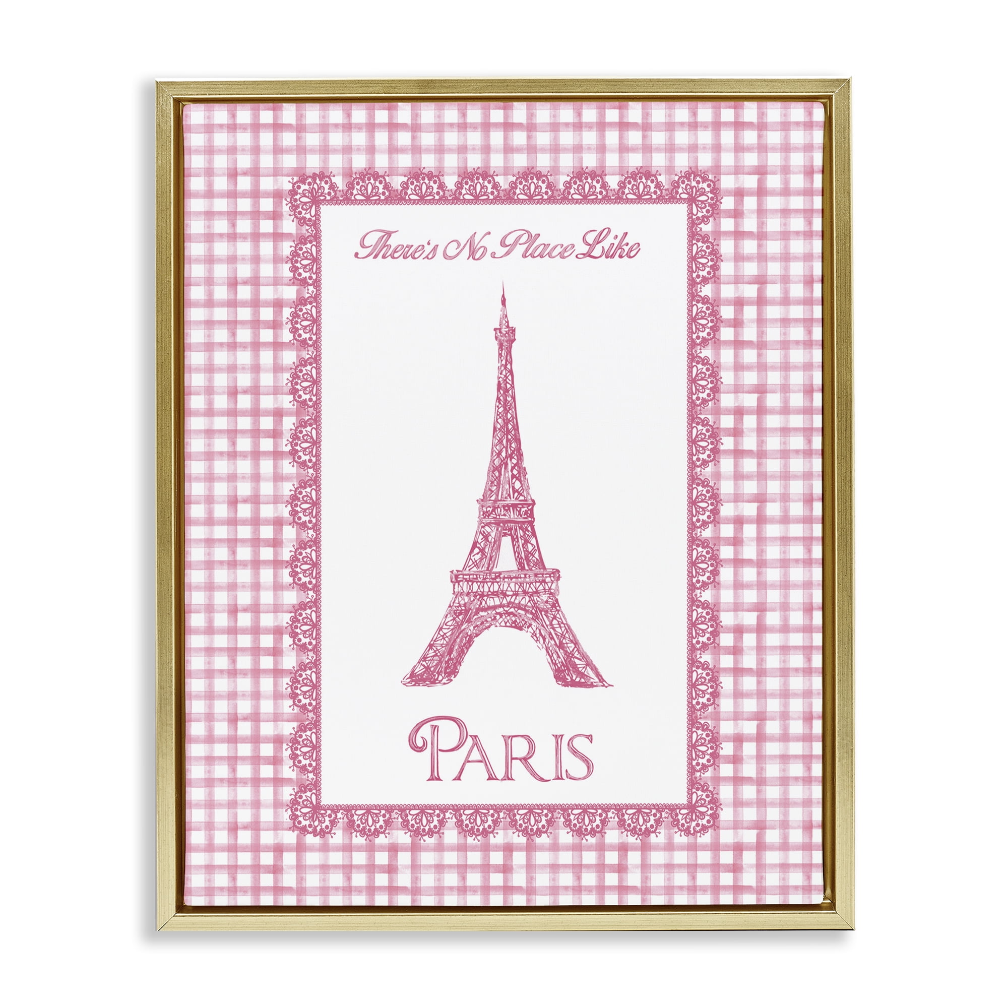 Stupell Industries No Place Like Paris Pink Lace Gold Framed Floater ...