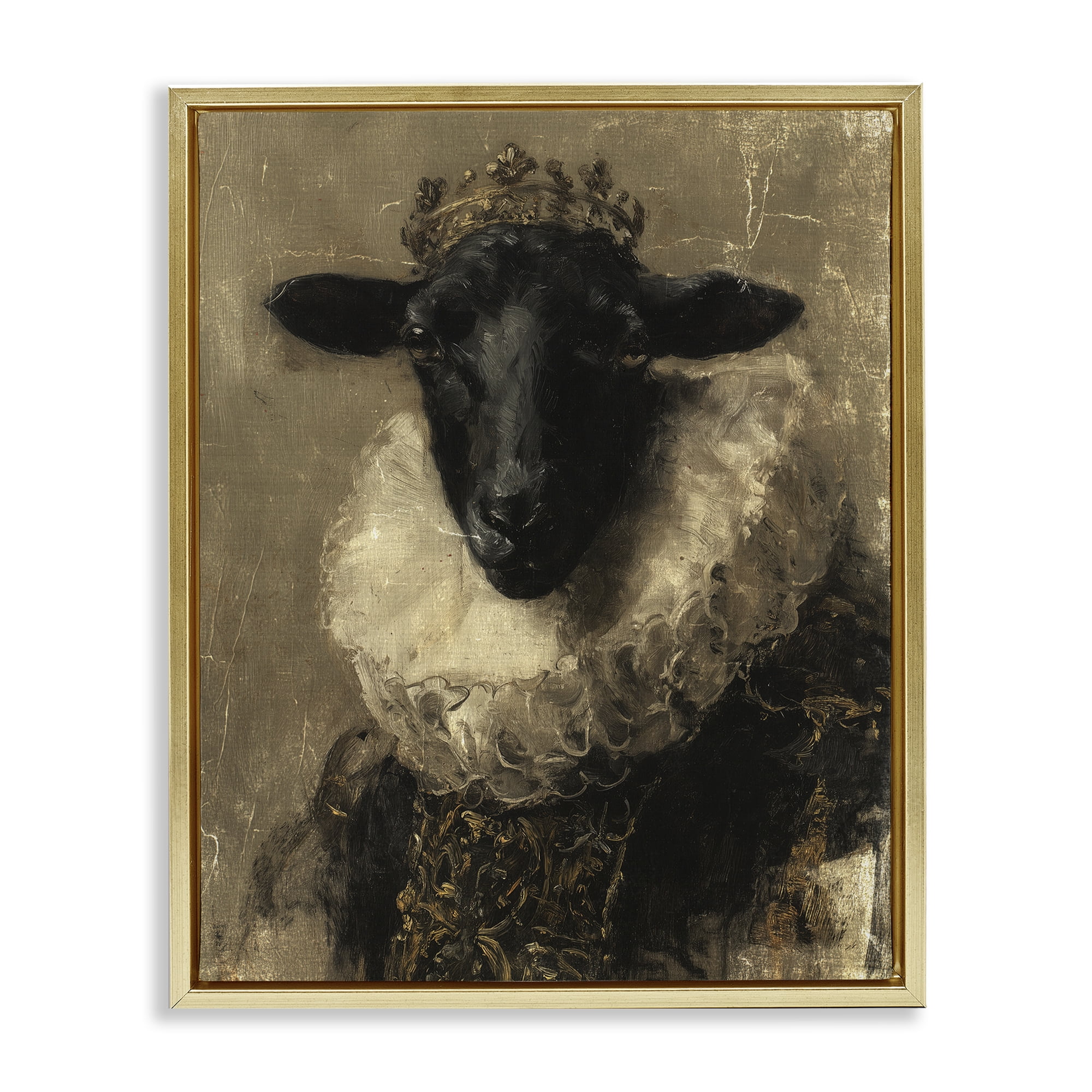 Stupell Industries Noble Ram Portrait Gold Framed Floater Canvas Wall ...