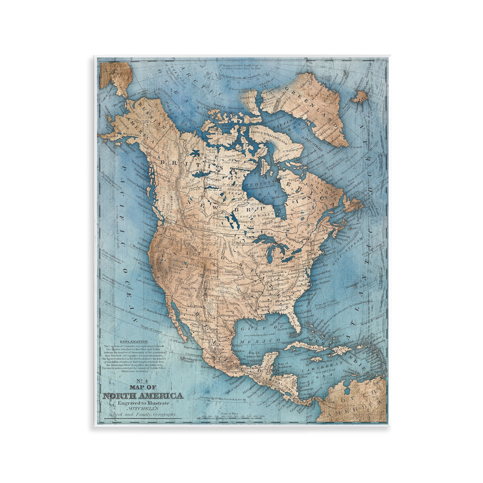 Stupell Industries North America Traditional Map Map Painting Unframed ...
