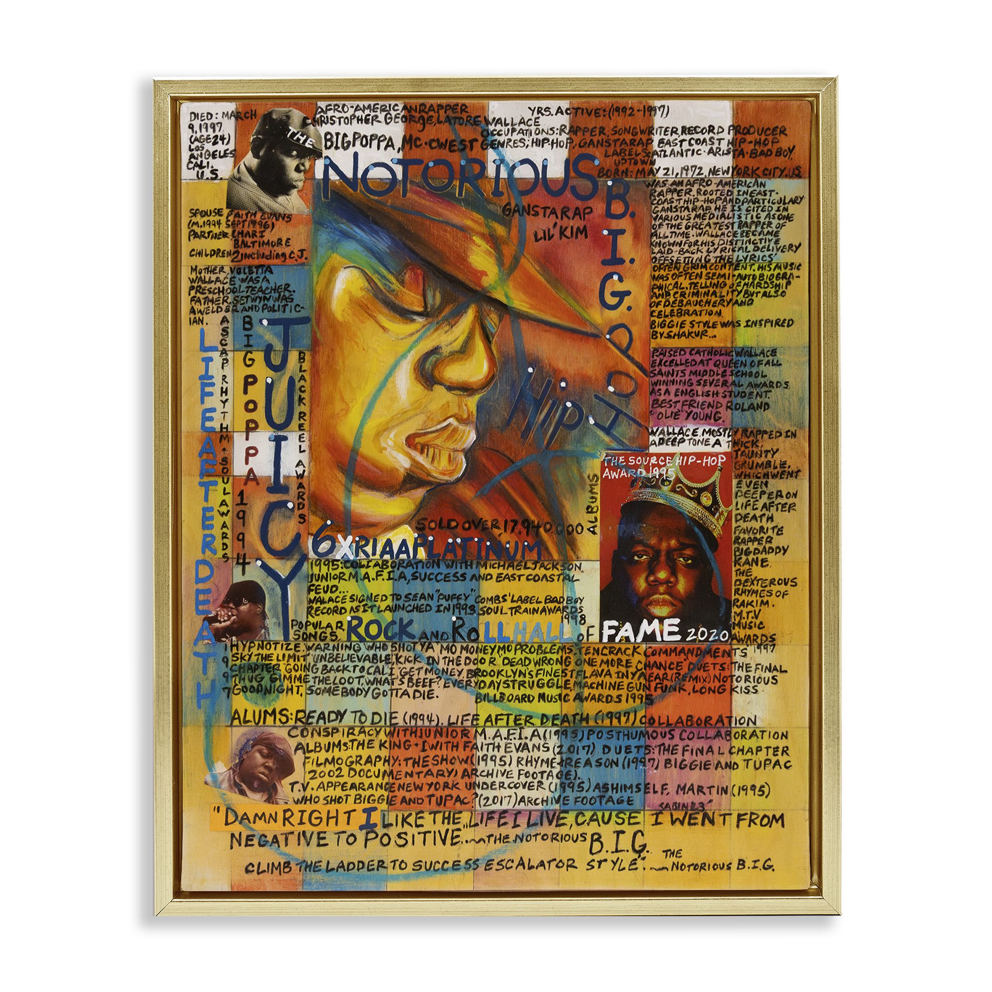 Stupell Industries Notorious BIG Collage People Drawing Gold Floater ...