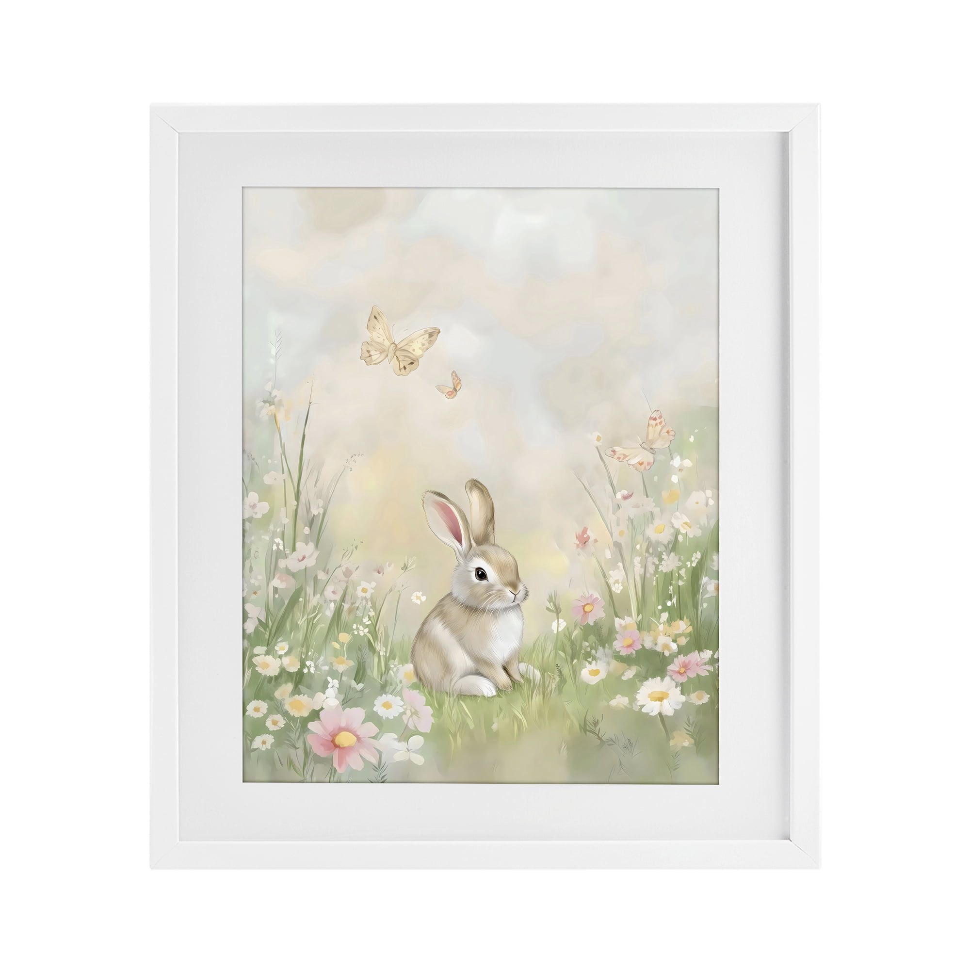 Stupell Industries Nursery Bunny in Meadow White Framed Print Under ...
