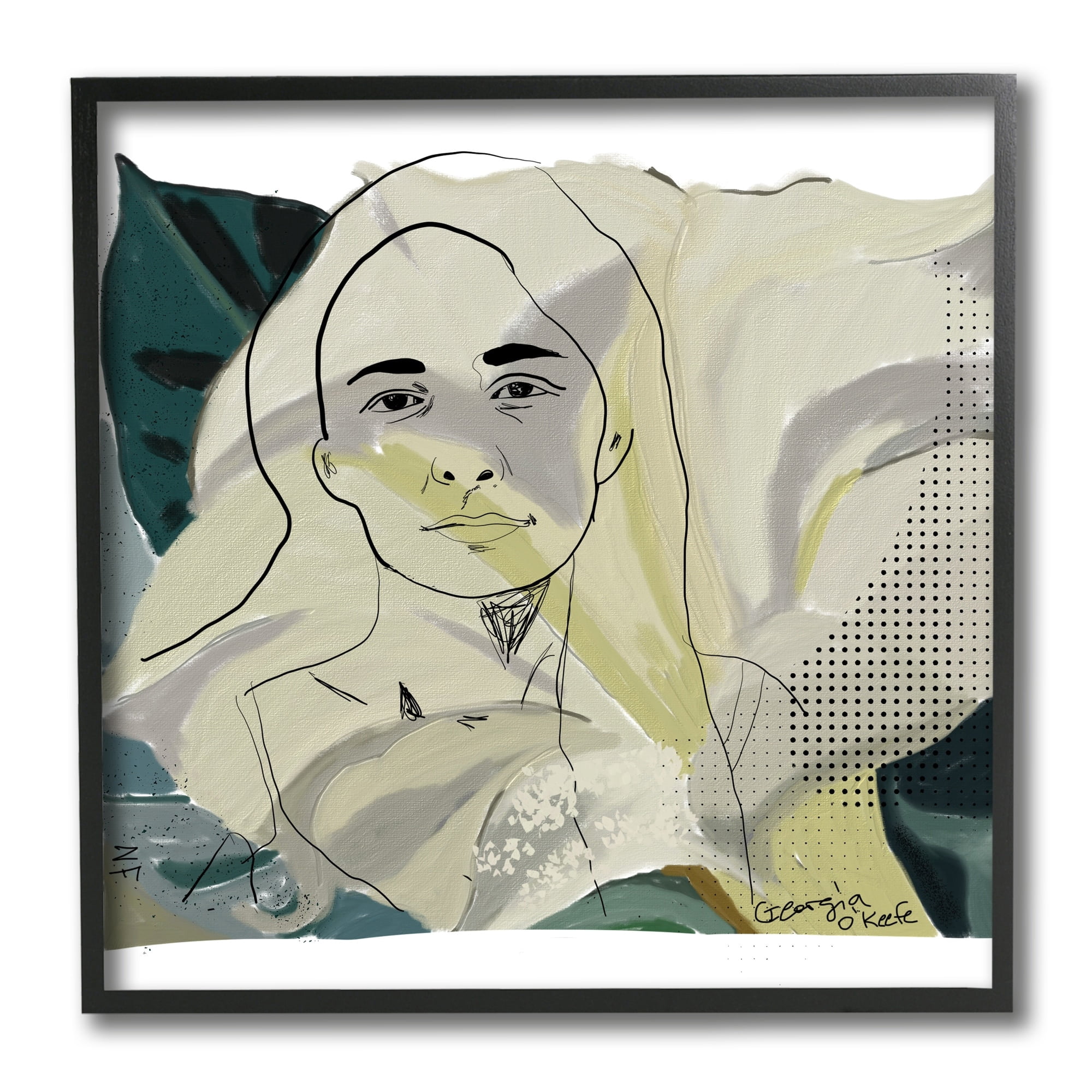 Stupell Industries O'Keefe Artist Portrait Off-White Lily Floral ...