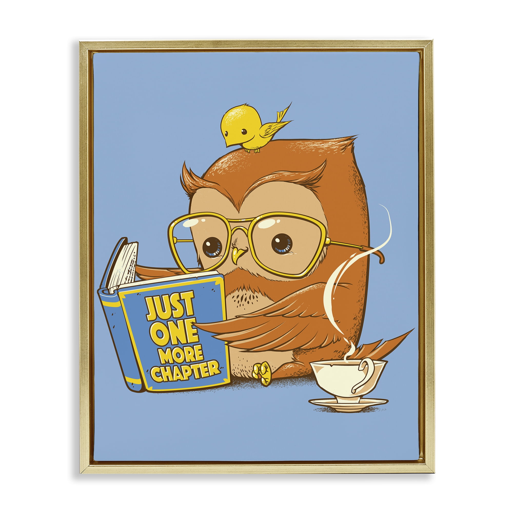 Stupell Industries One More Chapter Owl Gold Framed Floater Canvas Wall ...