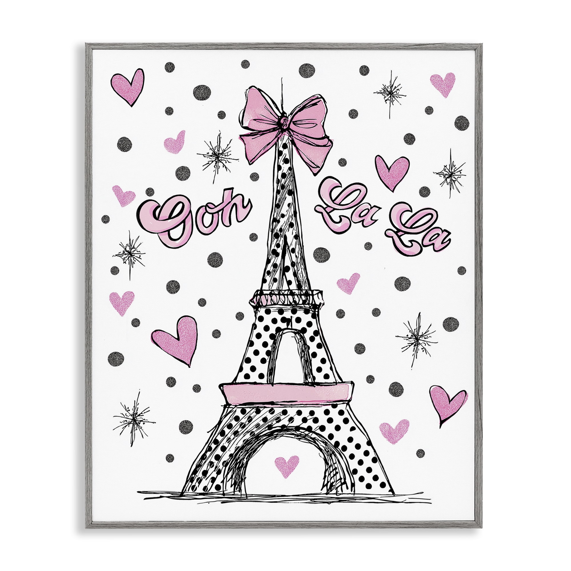 Stupell Industries Ooh La La Polka Dots Eiffel Gray Framed Giclee Art ...