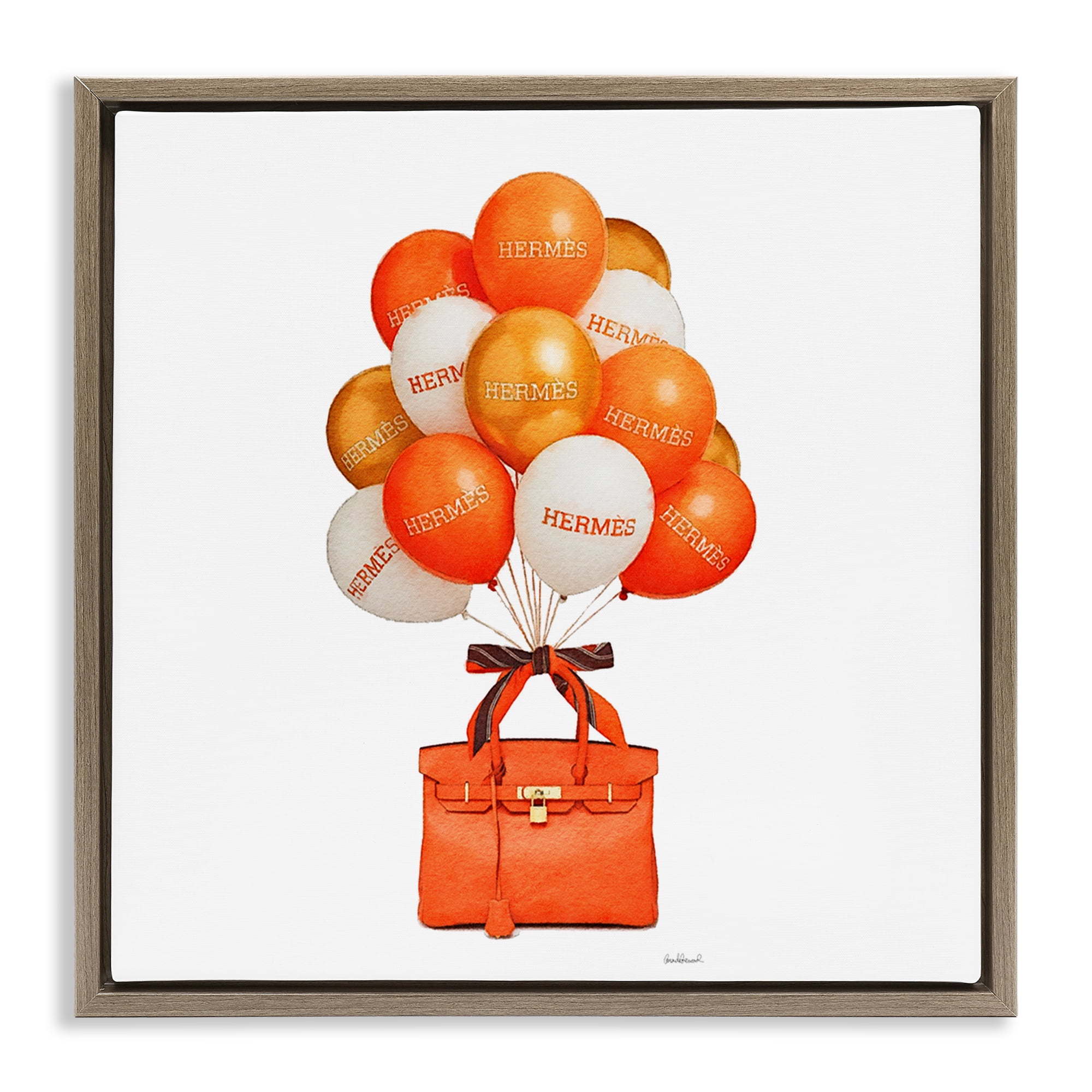 Stupell Industries Orange Handbag & Balloons Brown Framed Floater ...