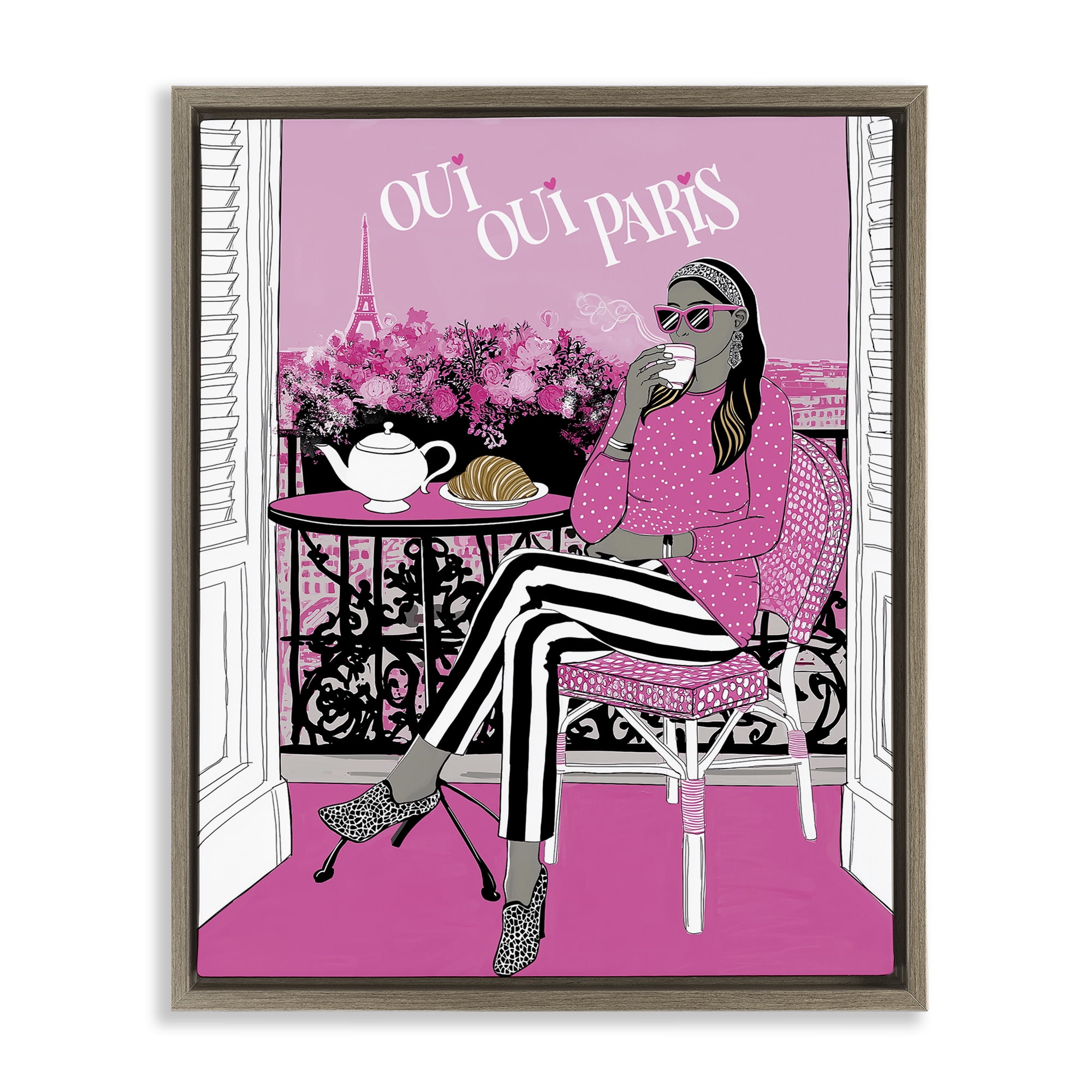 Stupell Industries Oui Oui Parisian Cafe Morning Brown Framed Floater ...