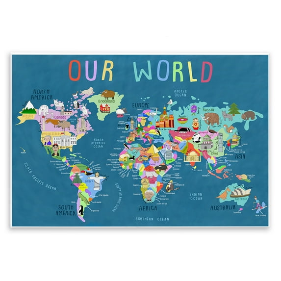 Stupell Industries Our World Map Education Painting Unframed Art Print ...