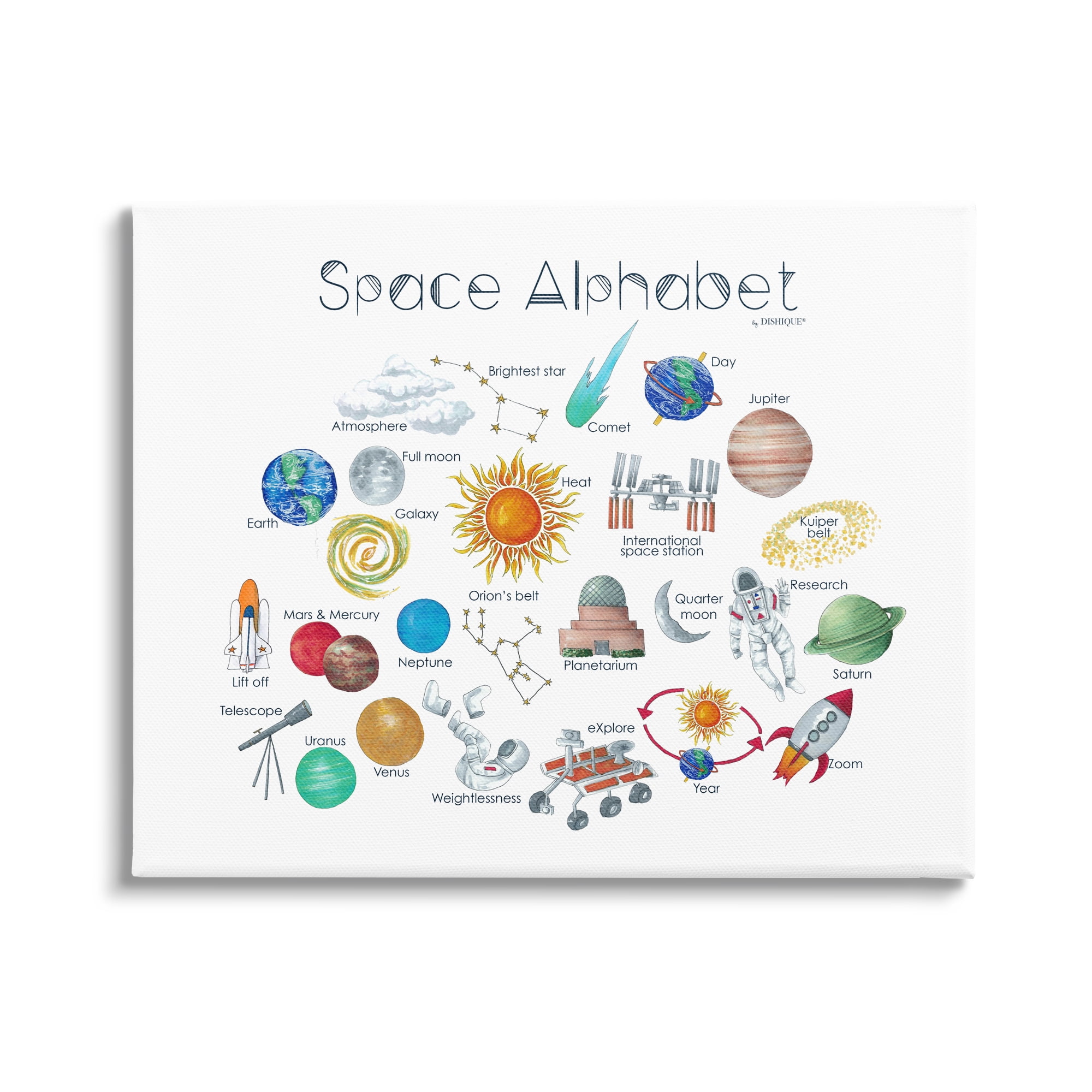 Stupell Industries Outer Space Alphabet Canvas Print - 20x16 Inches ...