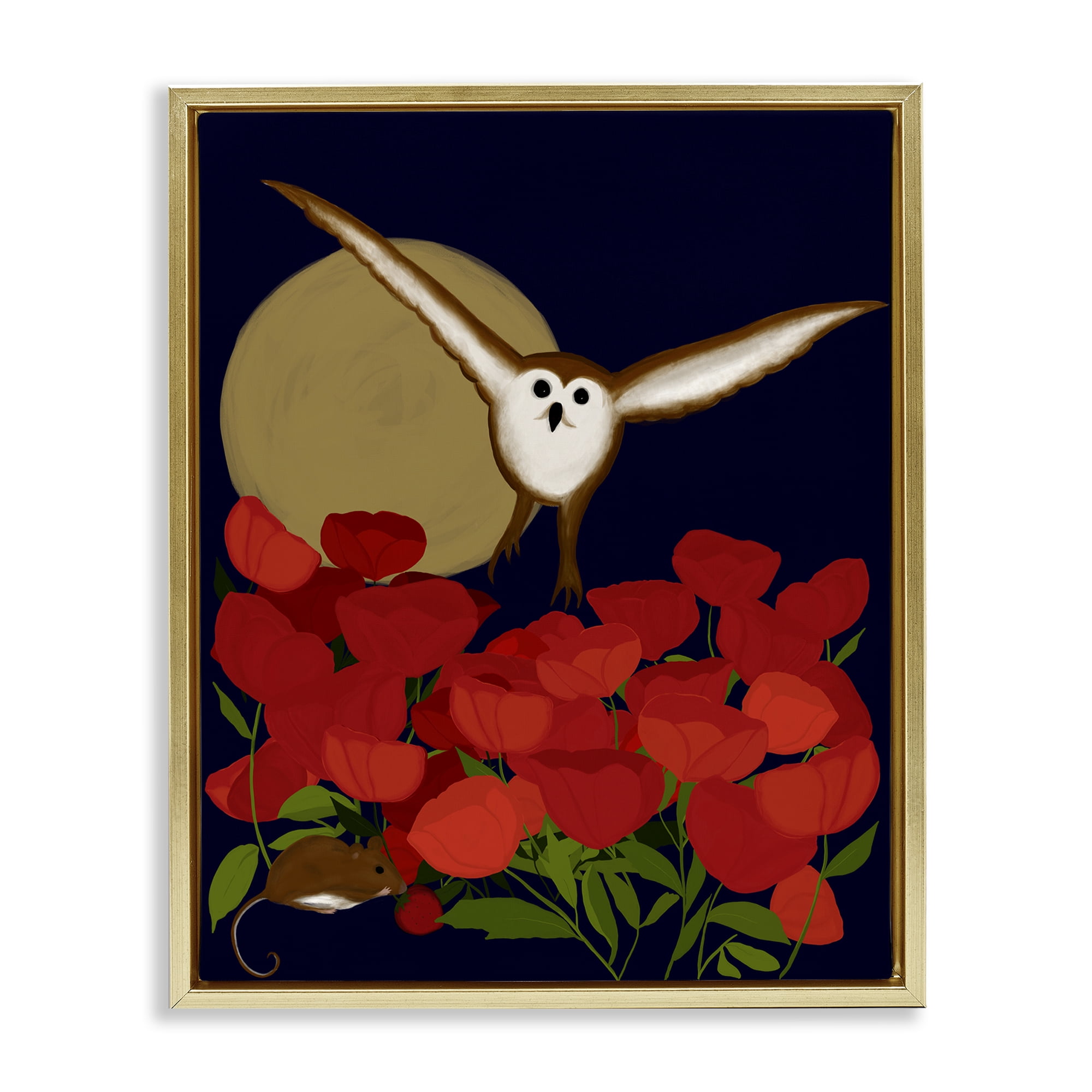 Stupell Industries Owl over Poppy Field Animals Painting Gold Floater ...
